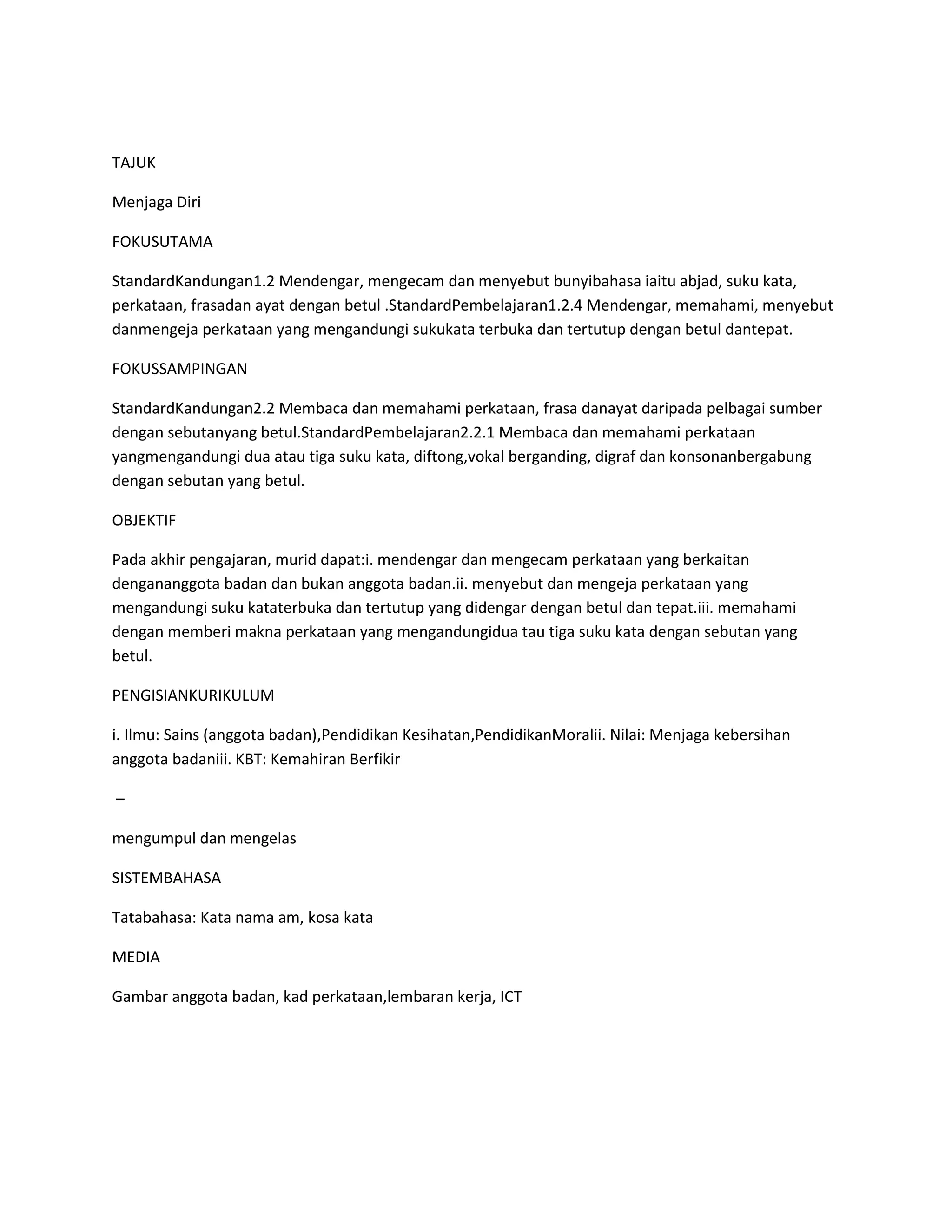 Contoh rpt awal bm th 1 | DOCX