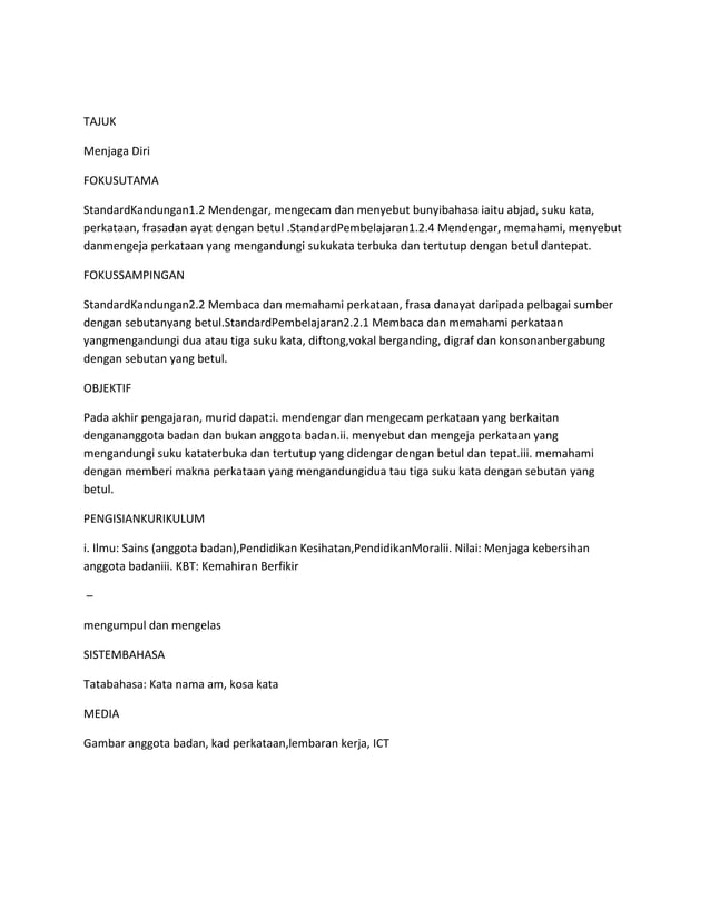 Contoh rpt awal bm th 1 | DOCX