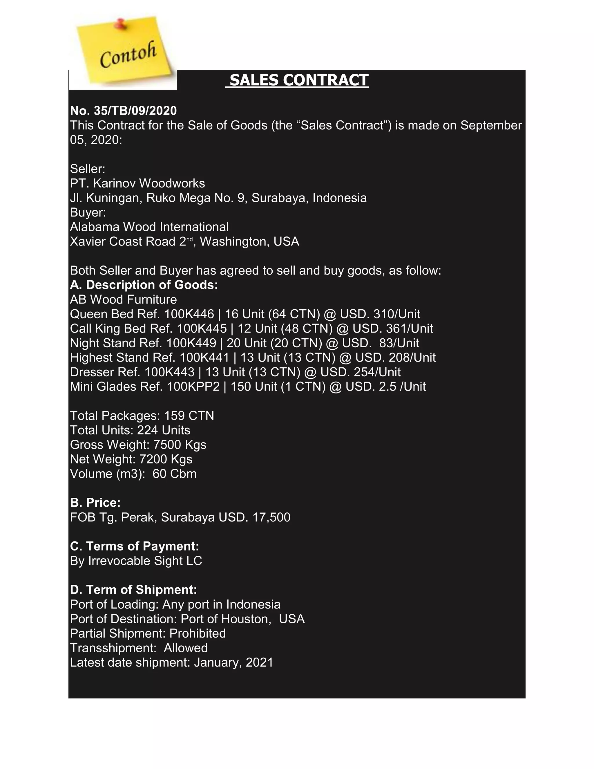 Contoh_ Sales Contract _ Materi Training "PERDAGANGAN INTERNASIONAL ...