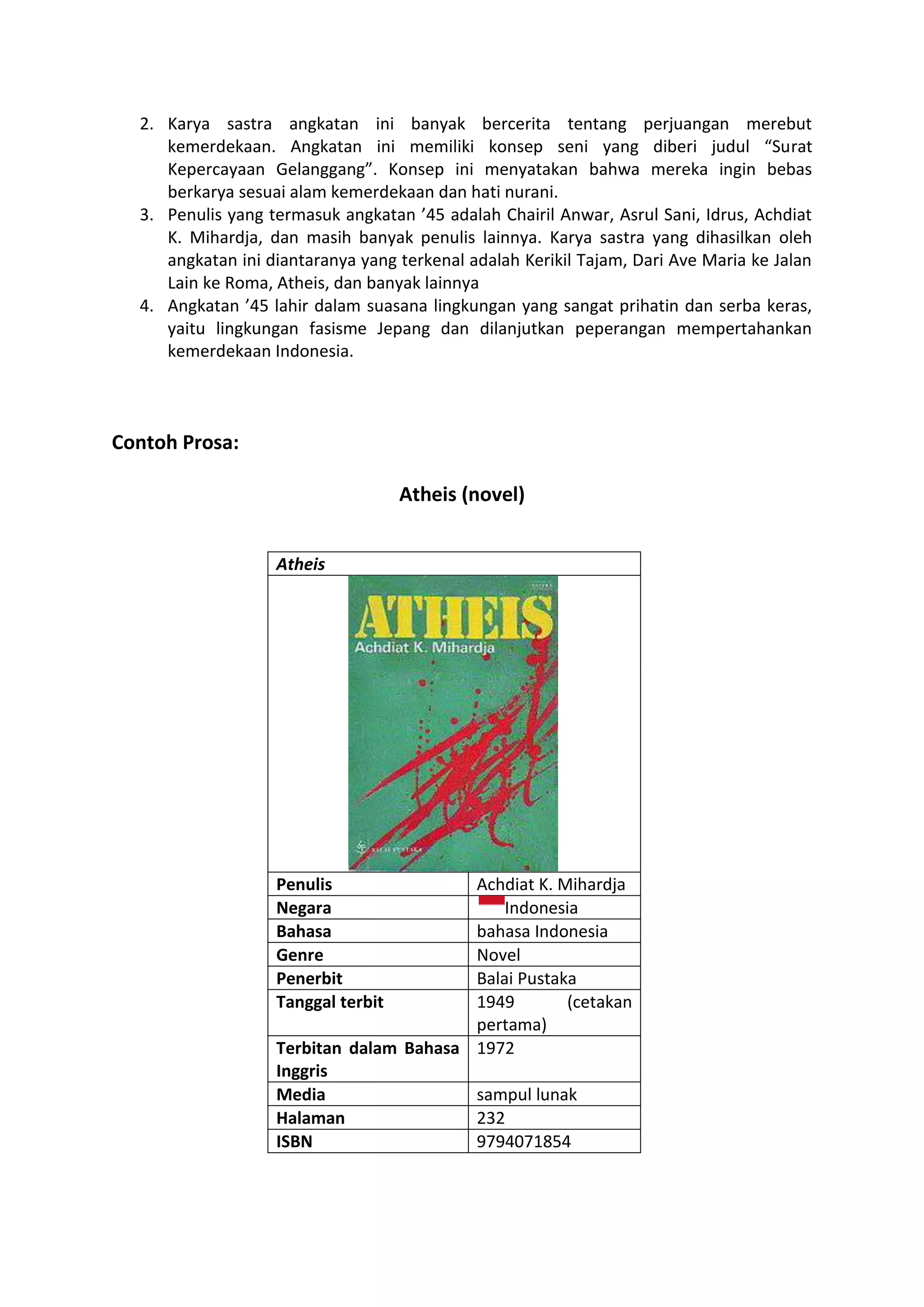Contoh sastra pada masa angkatan 45 | DOCX