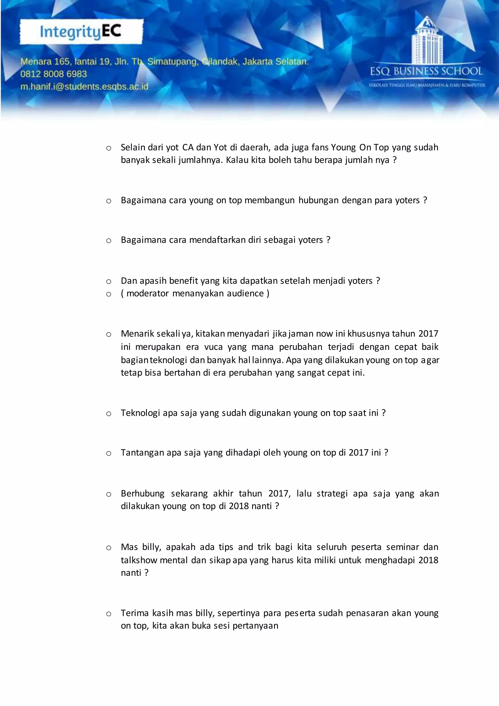 Contoh script talkshow dalam sebuah acara | DOCX