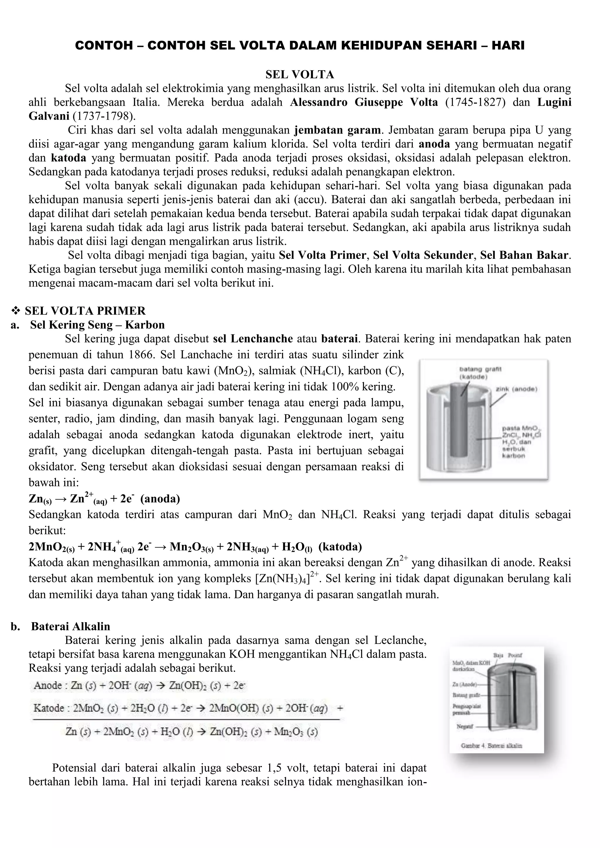 Contoh sel volta dalam kehidupan seharihari | DOCX