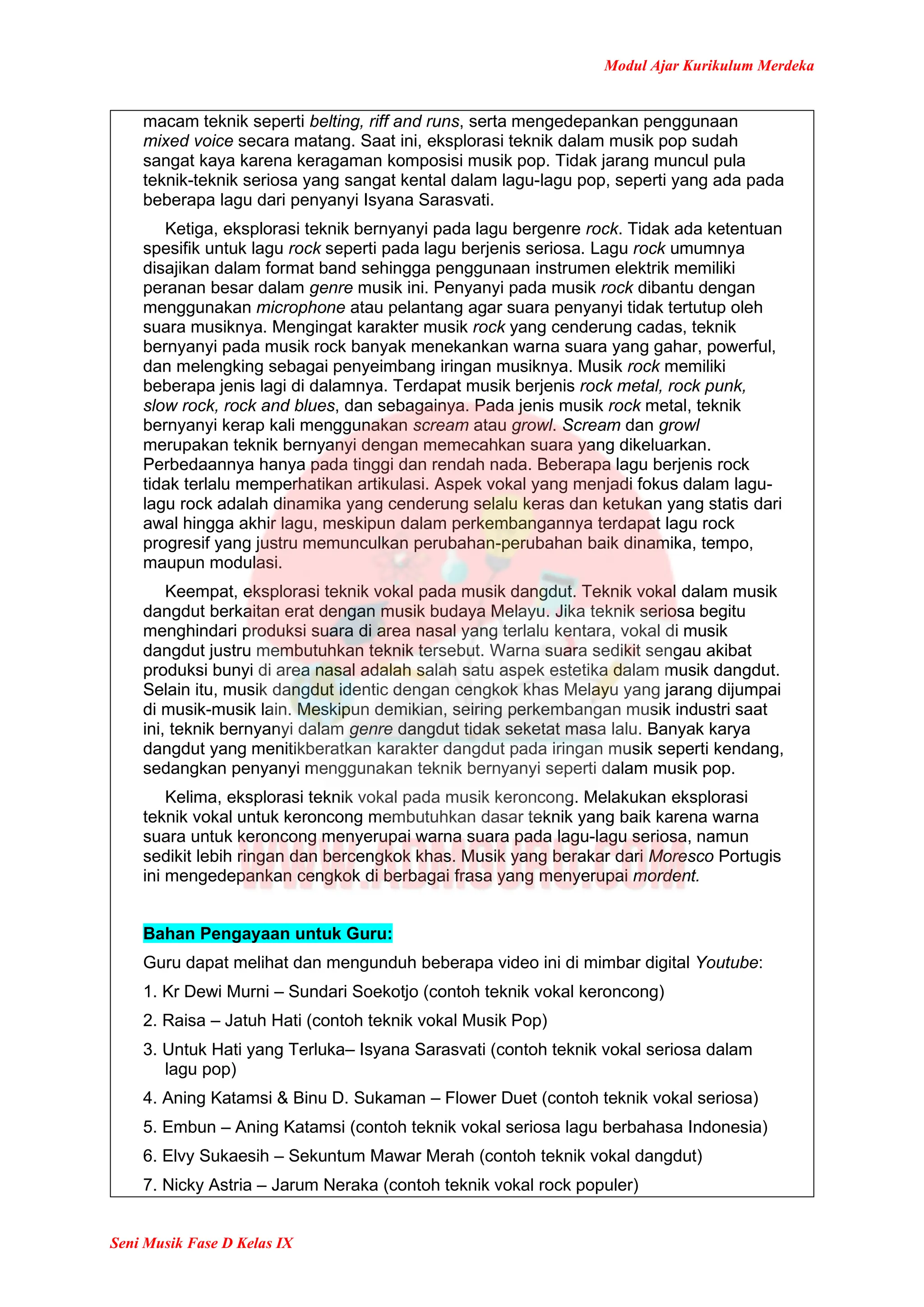 Modul Ajar Seni Musik Kelas 9 Kurikulum Merdeka | PDF