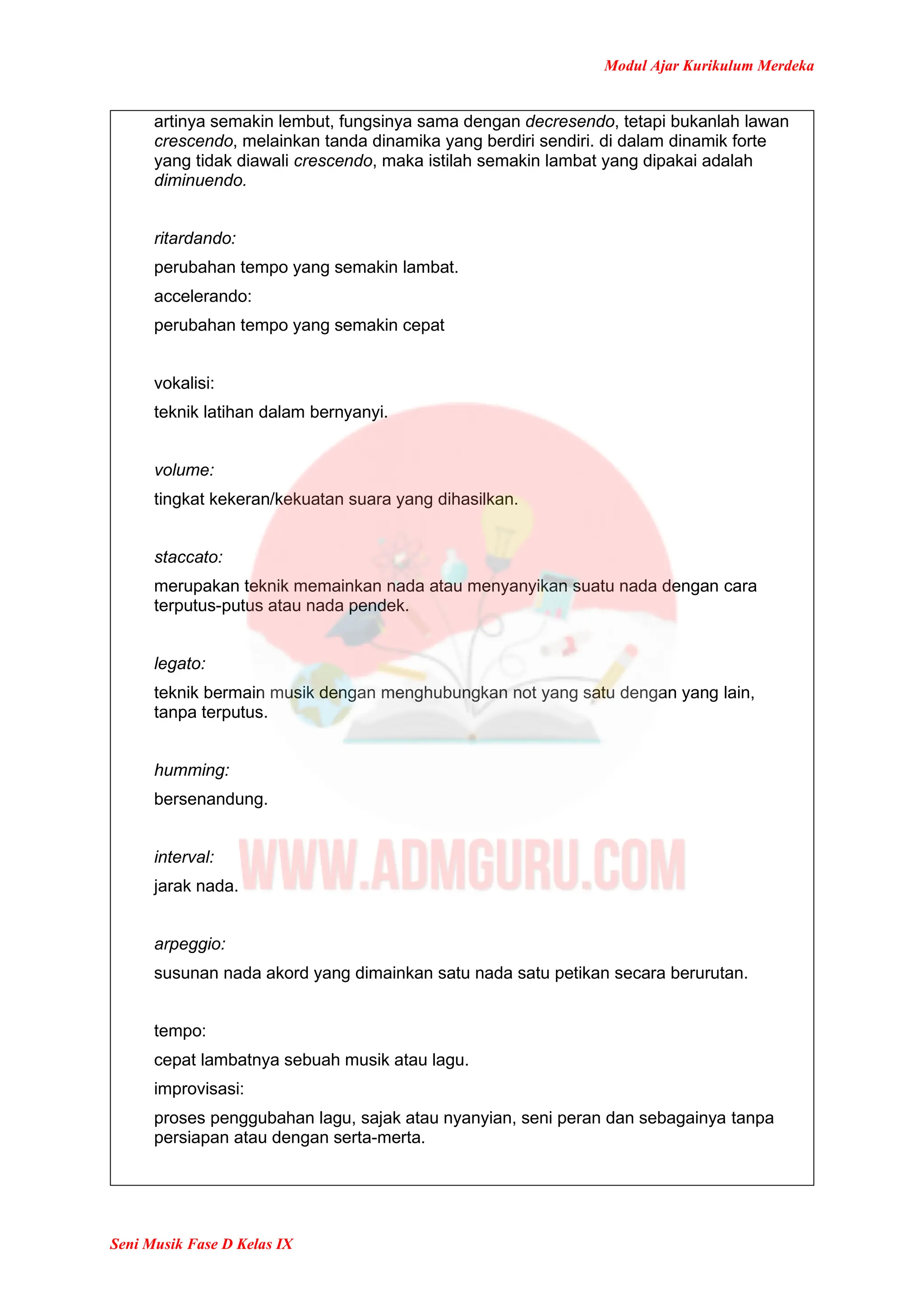 Modul Ajar Seni Musik Kelas 9 Kurikulum Merdeka | PDF