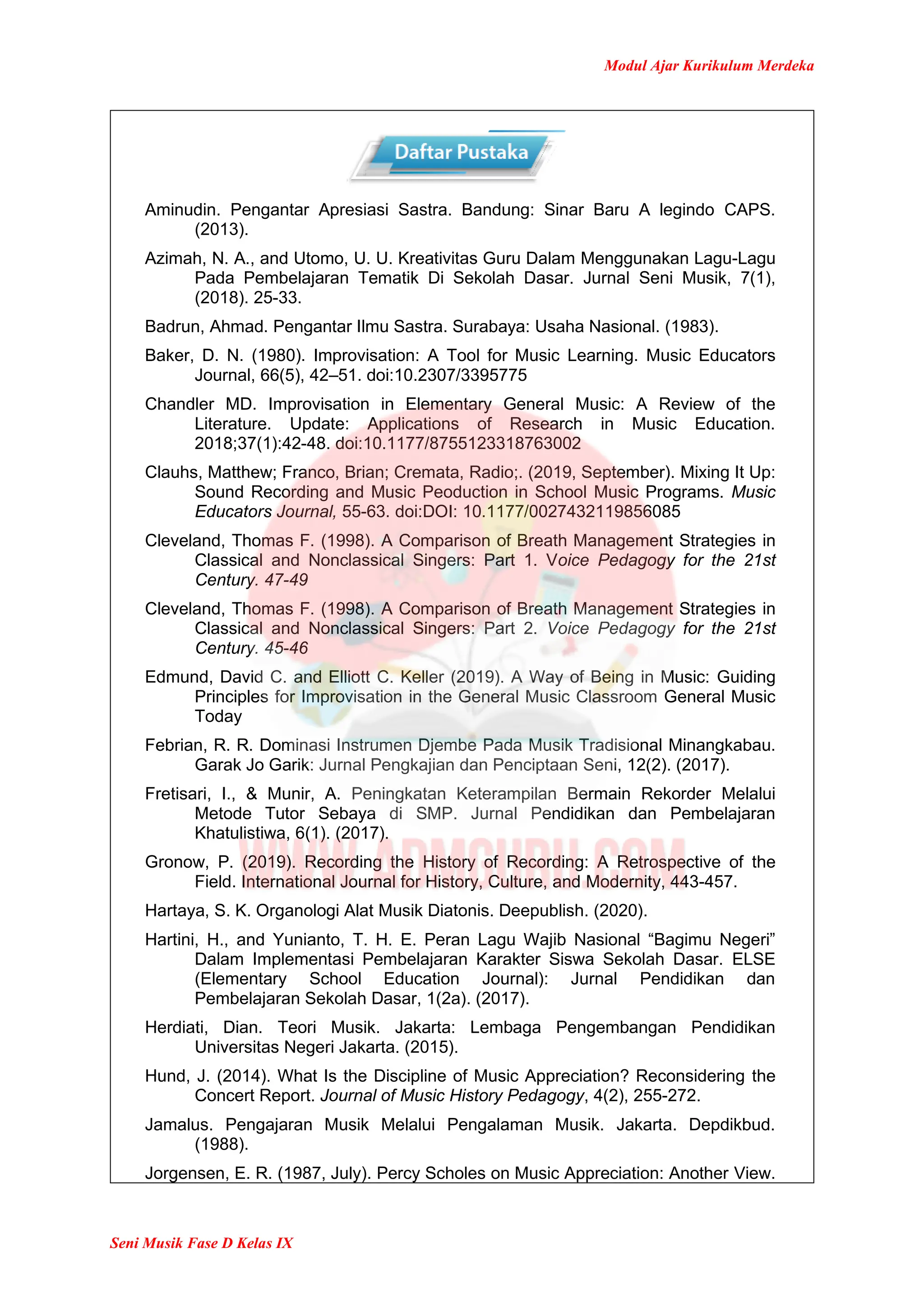 Modul Ajar Seni Musik Kelas 9 Kurikulum Merdeka | PDF