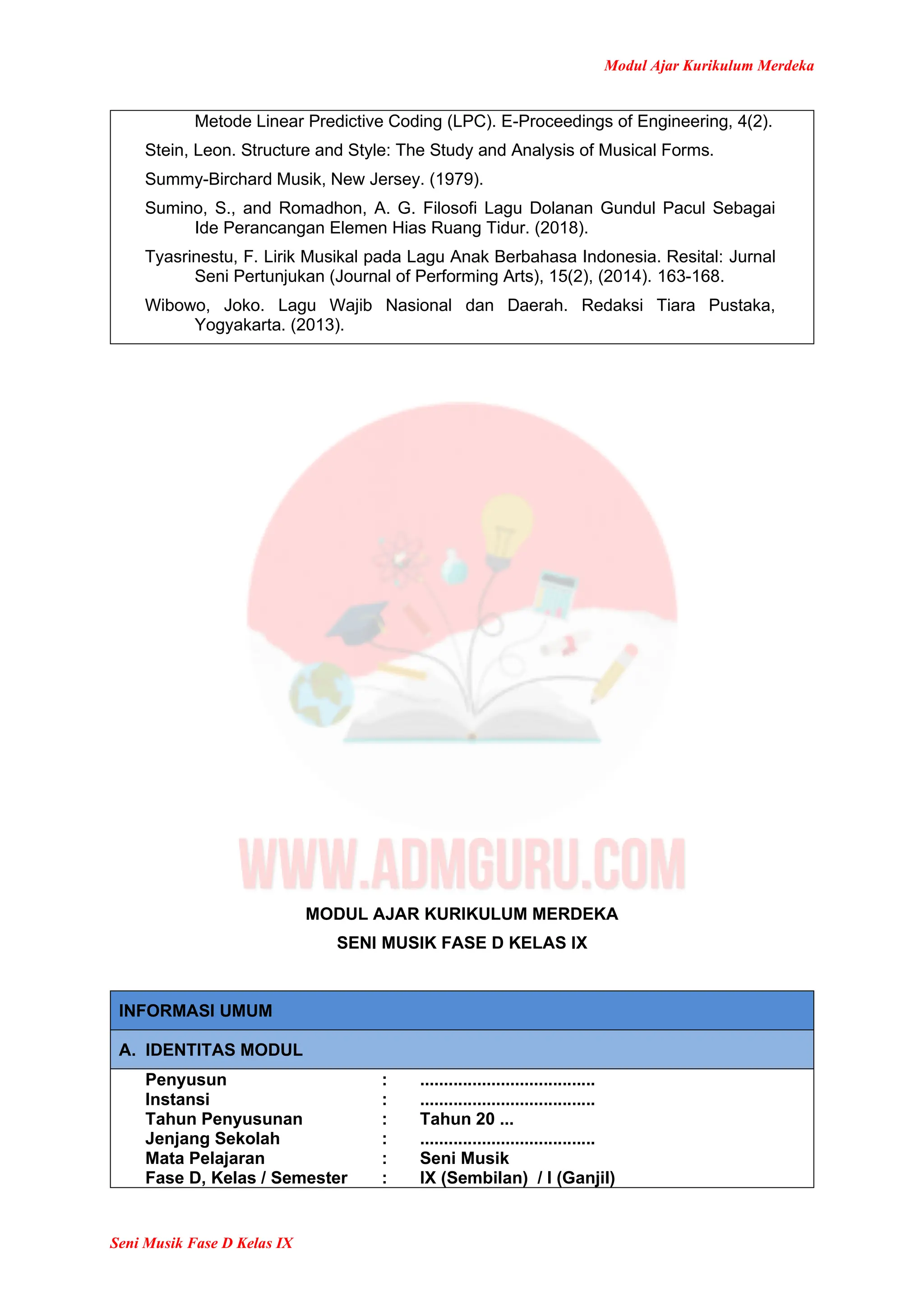 Modul Ajar Seni Musik Kelas 9 Kurikulum Merdeka | PDF
