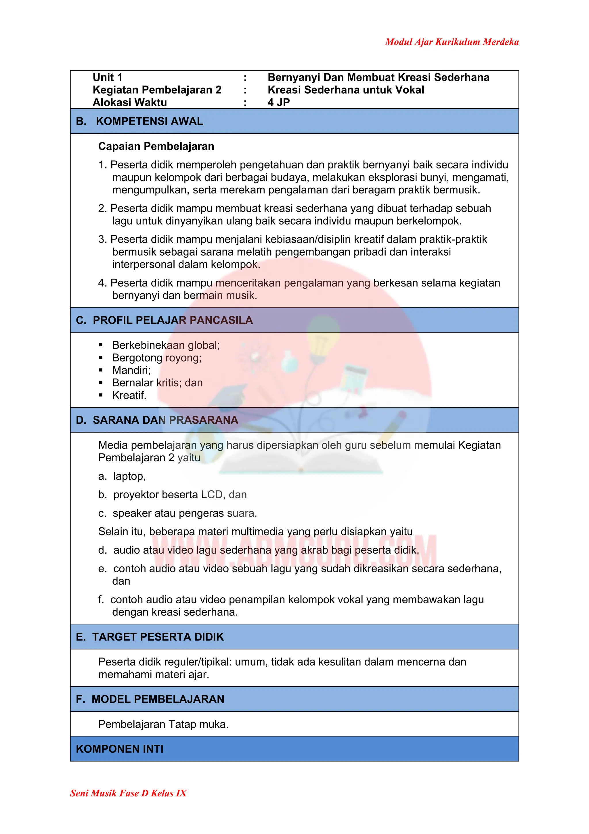 Modul Ajar Seni Musik Kelas 9 Kurikulum Merdeka | PDF
