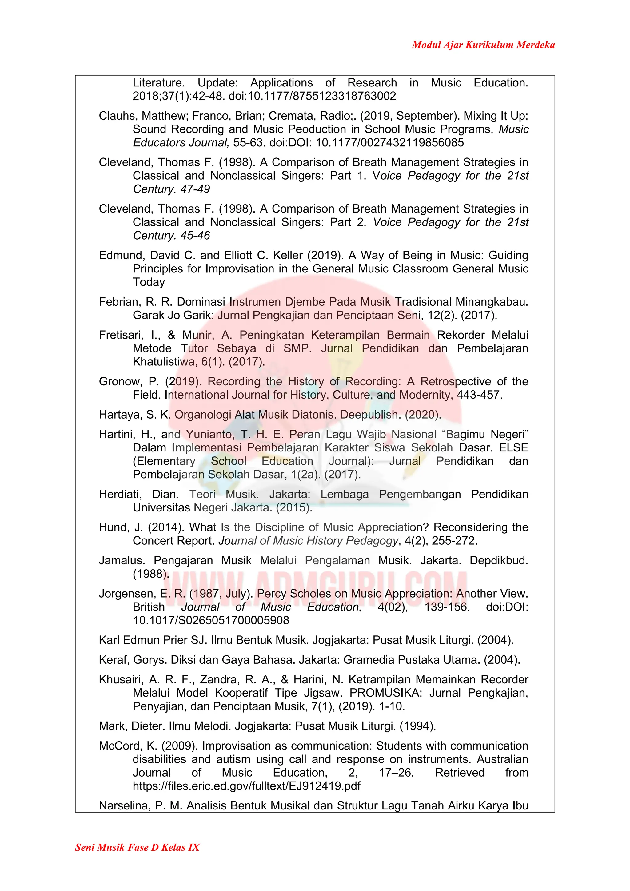 Modul Ajar Seni Musik Kelas 9 Kurikulum Merdeka | PDF