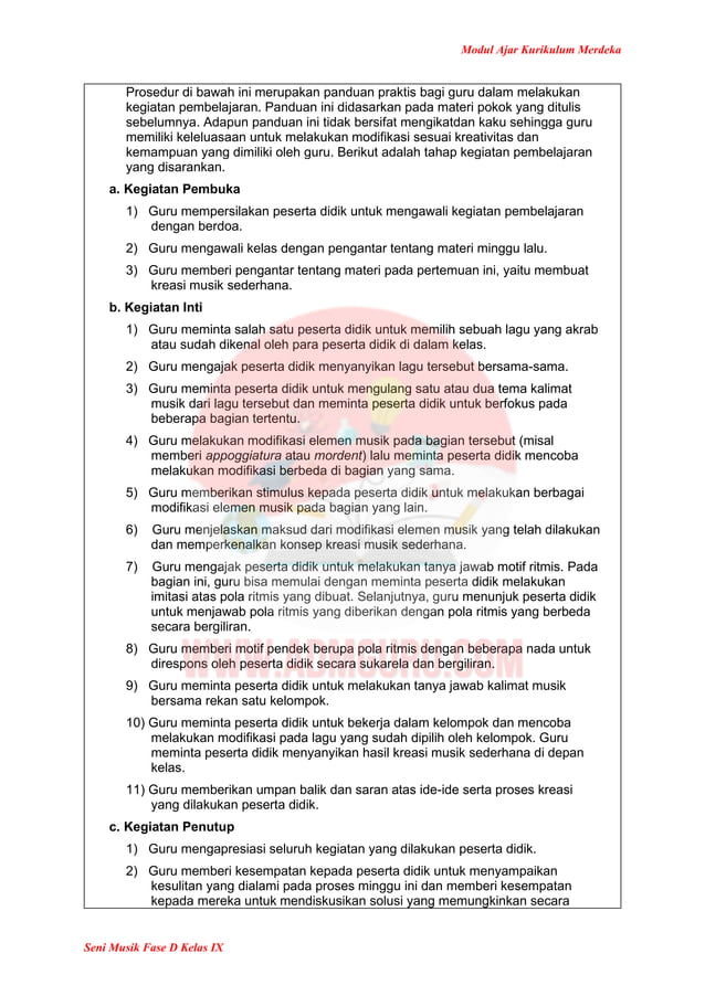 Modul Ajar Seni Musik Kelas 9 Kurikulum Merdeka | PDF