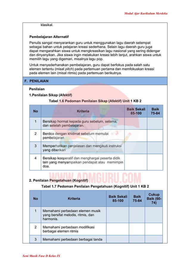 Modul Ajar Seni Musik Kelas 9 Kurikulum Merdeka | PDF