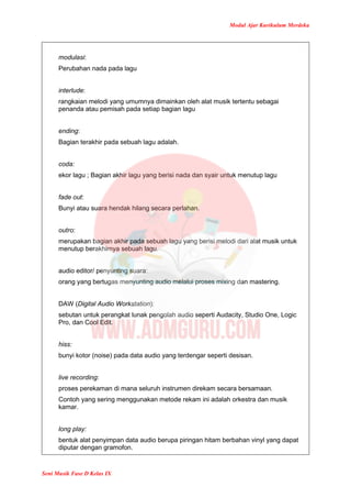 Modul Ajar Seni Musik Kelas 9 Kurikulum Merdeka | PDF