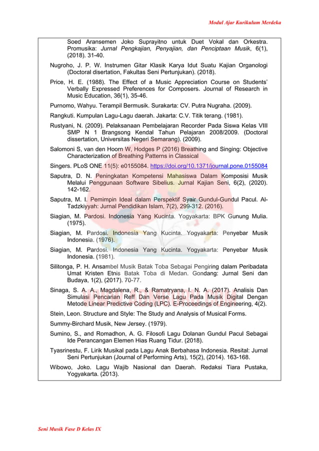 Modul Ajar Seni Musik Kelas 9 Kurikulum Merdeka | PDF