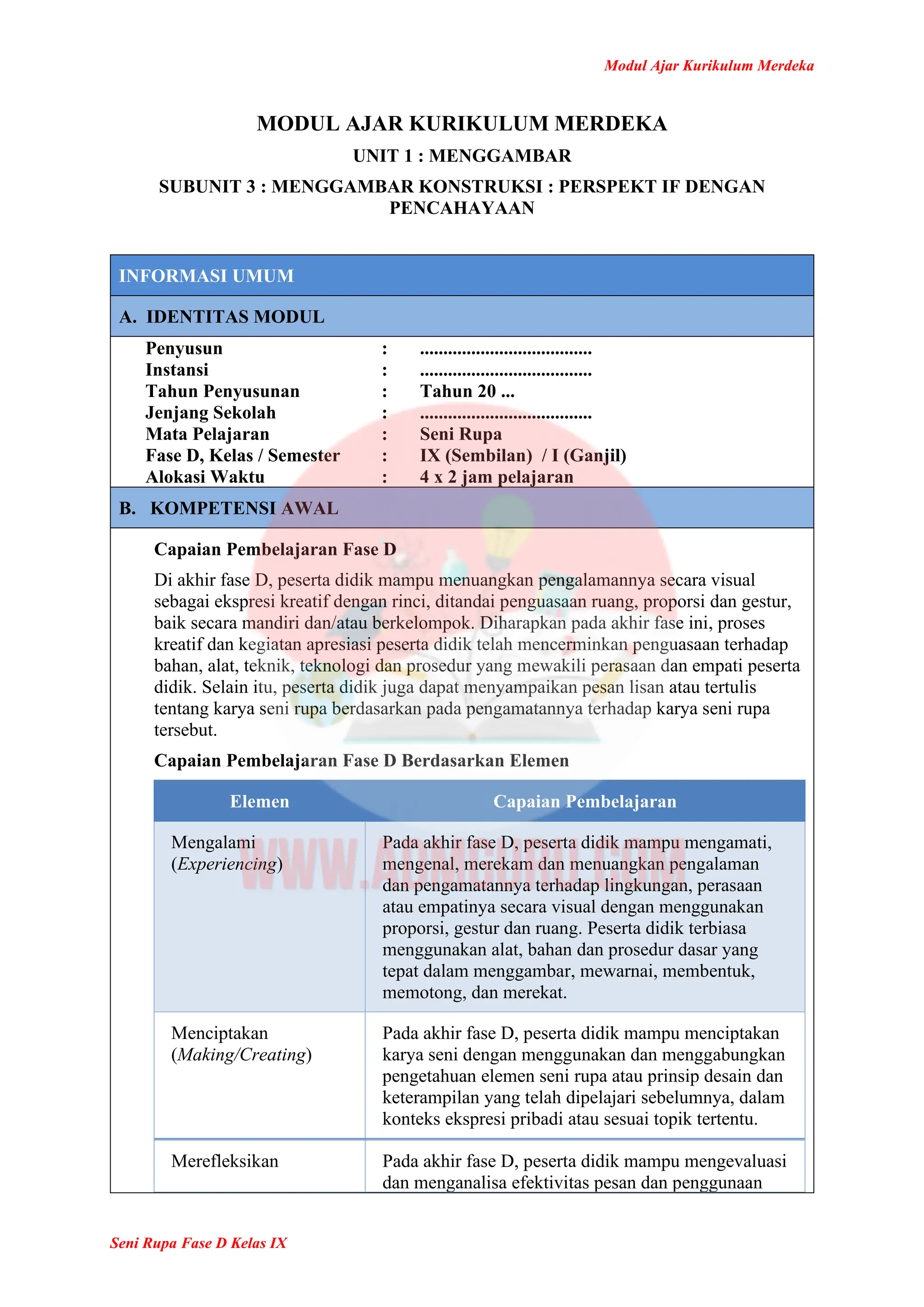 Modul Ajar Seni Rupa Kelas 9 Kurikulum Merdeka | PDF
