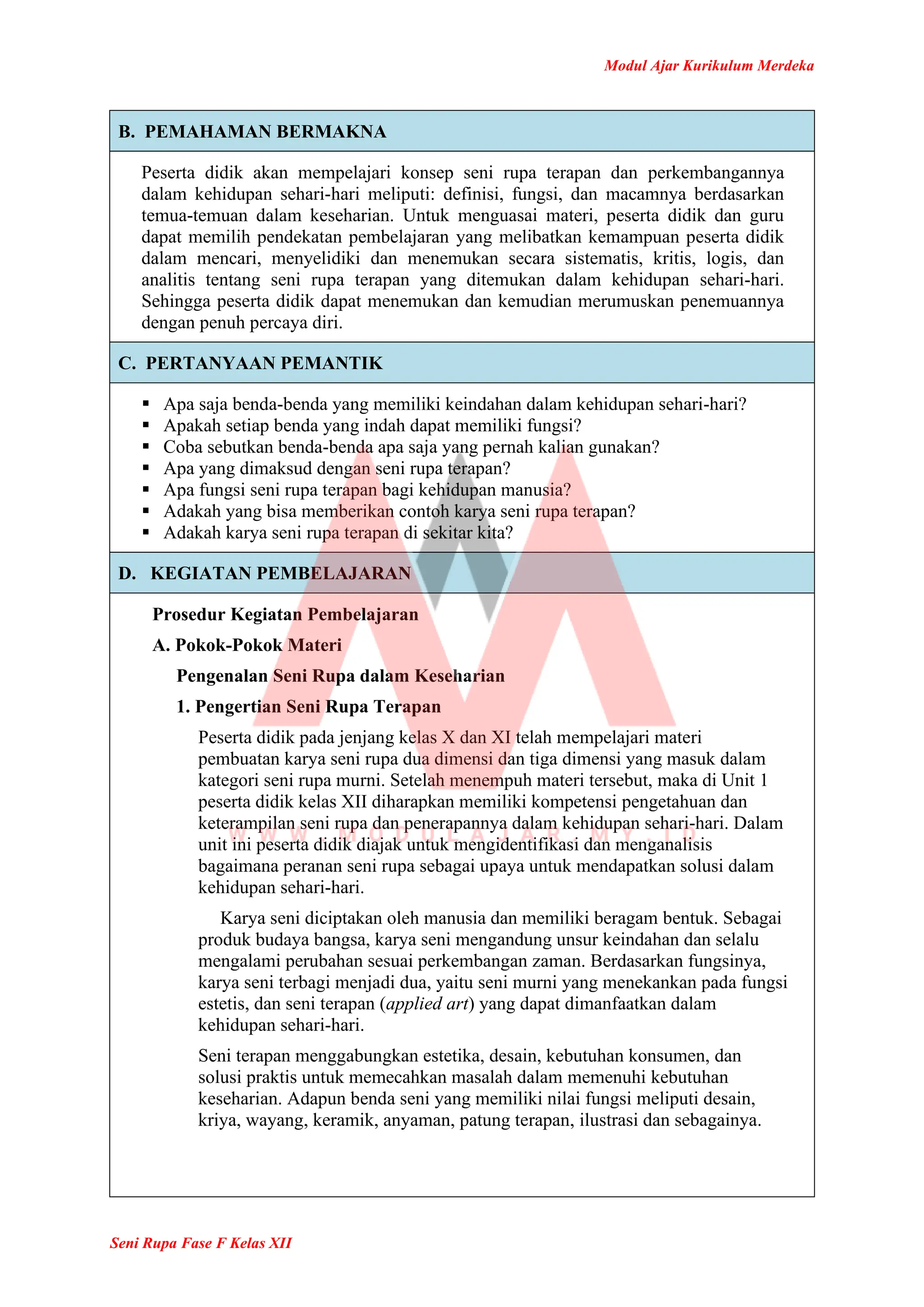 Modul Ajar Seni Rupa Kelas 12 Kurikulum Merdeka | PDF