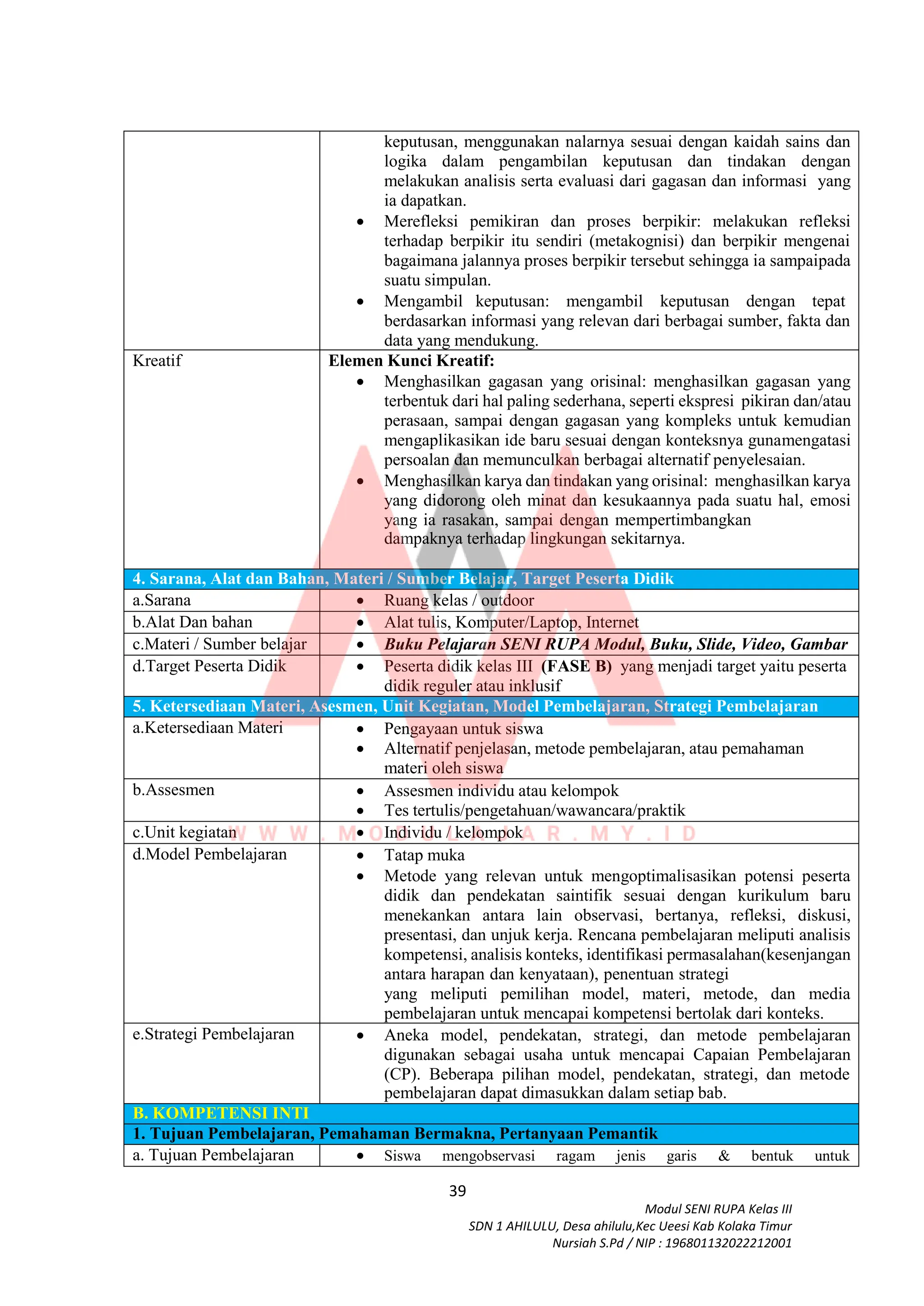 Modul Ajar Seni Rupa Kelas 3 Kurikulum Merdeka | PDF