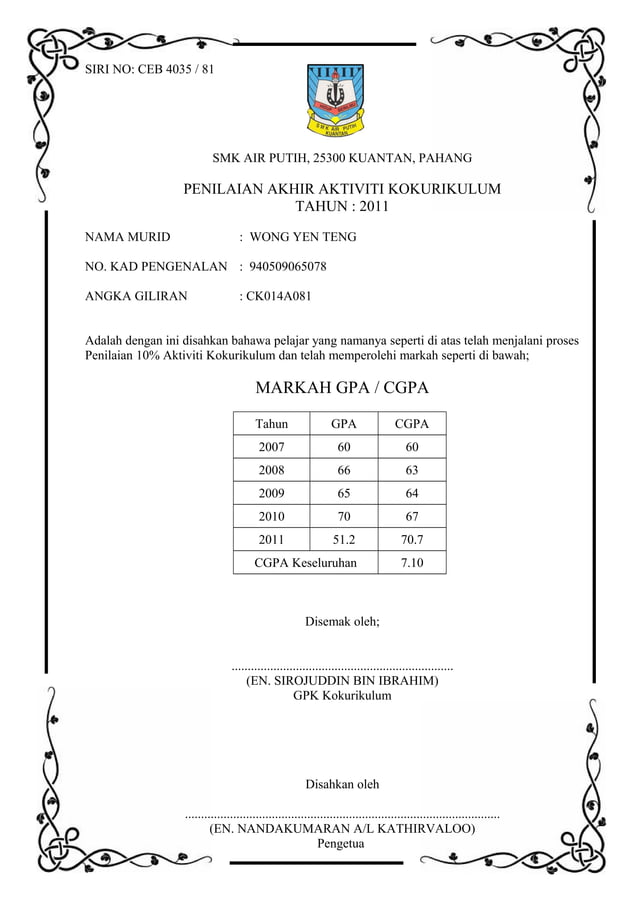 Contoh sijil koko | DOC