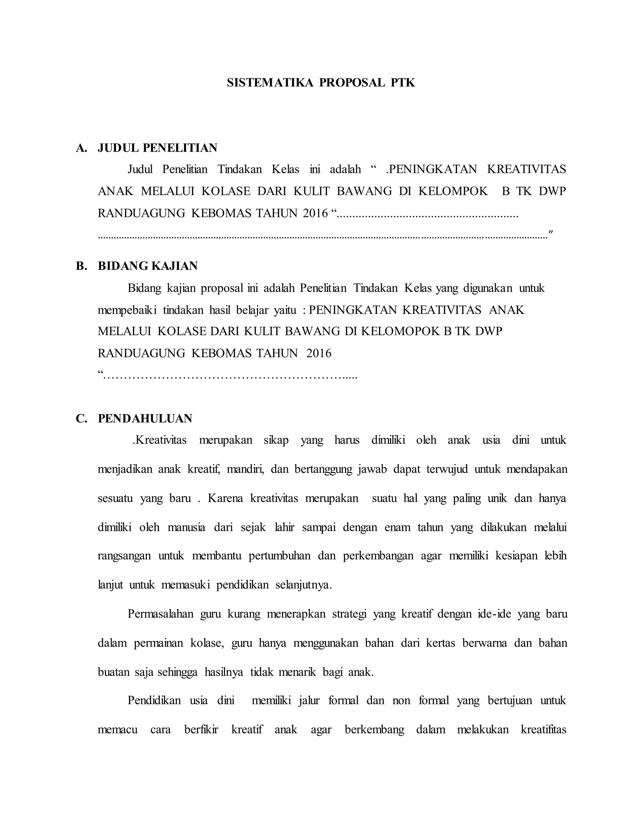 Contoh sistematika proposal ptk ut | DOCX