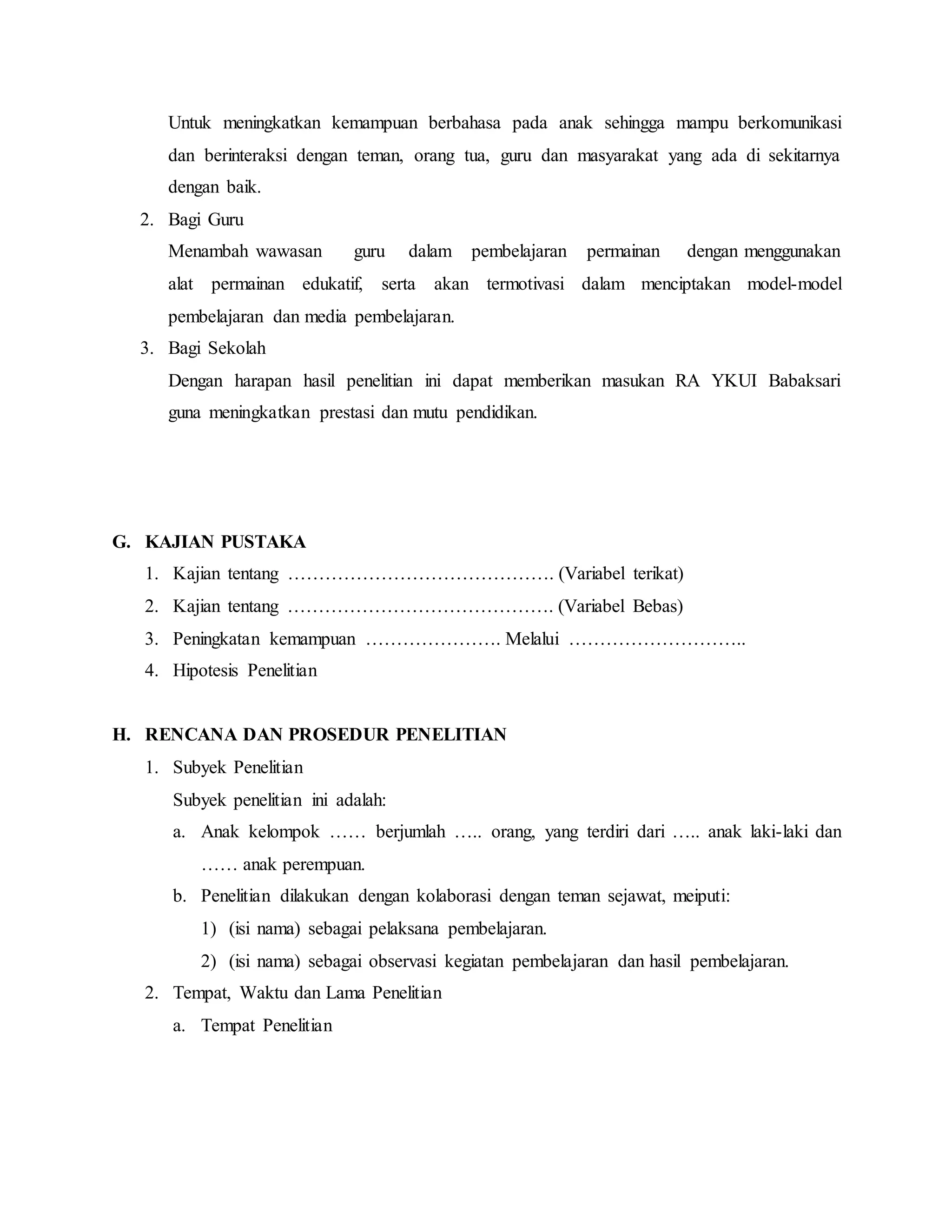 Contoh sistematika proposal ptk ut | DOCX