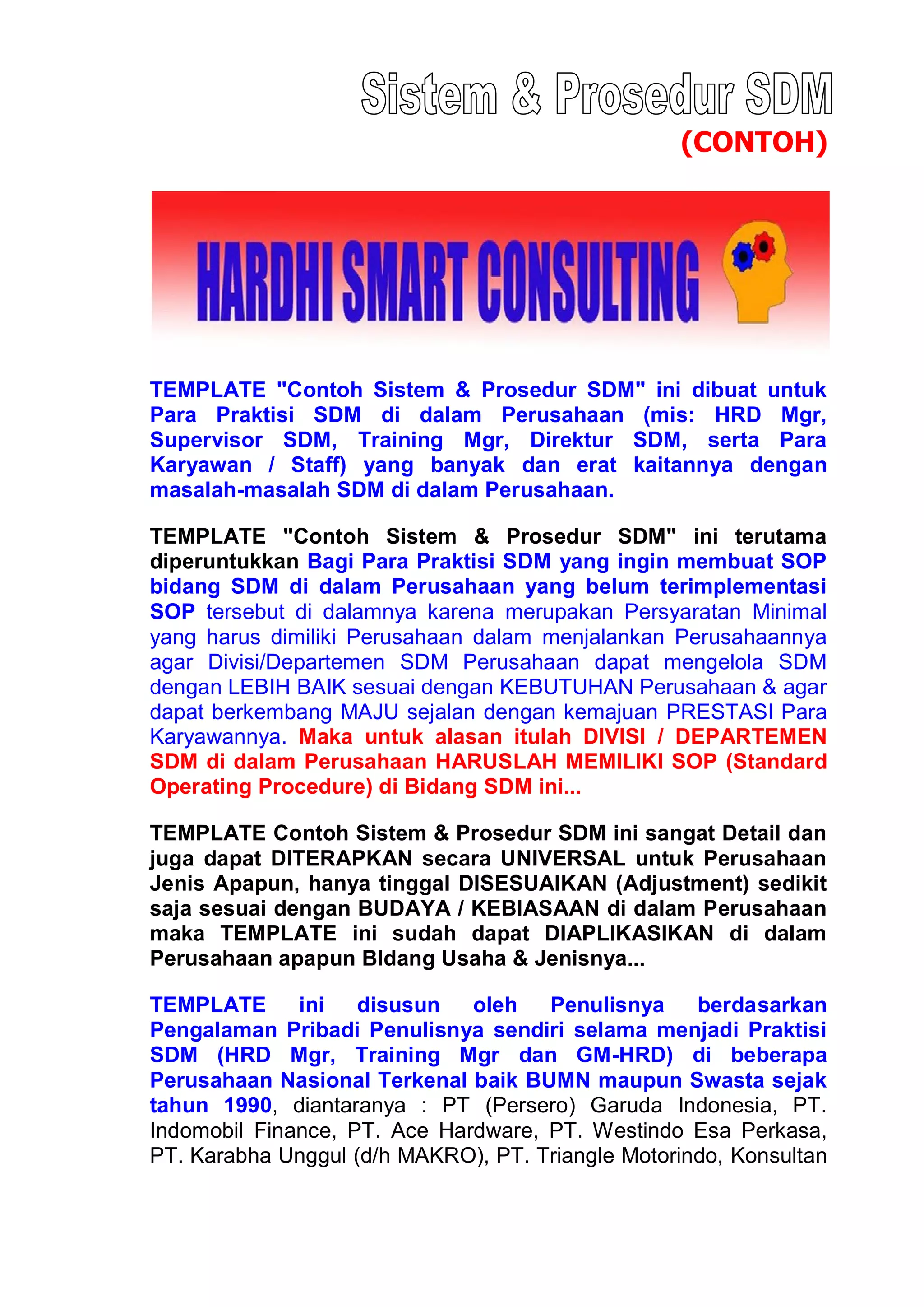 CONTOH SOP SDM Perusahaan (Best Practise) | PDF
