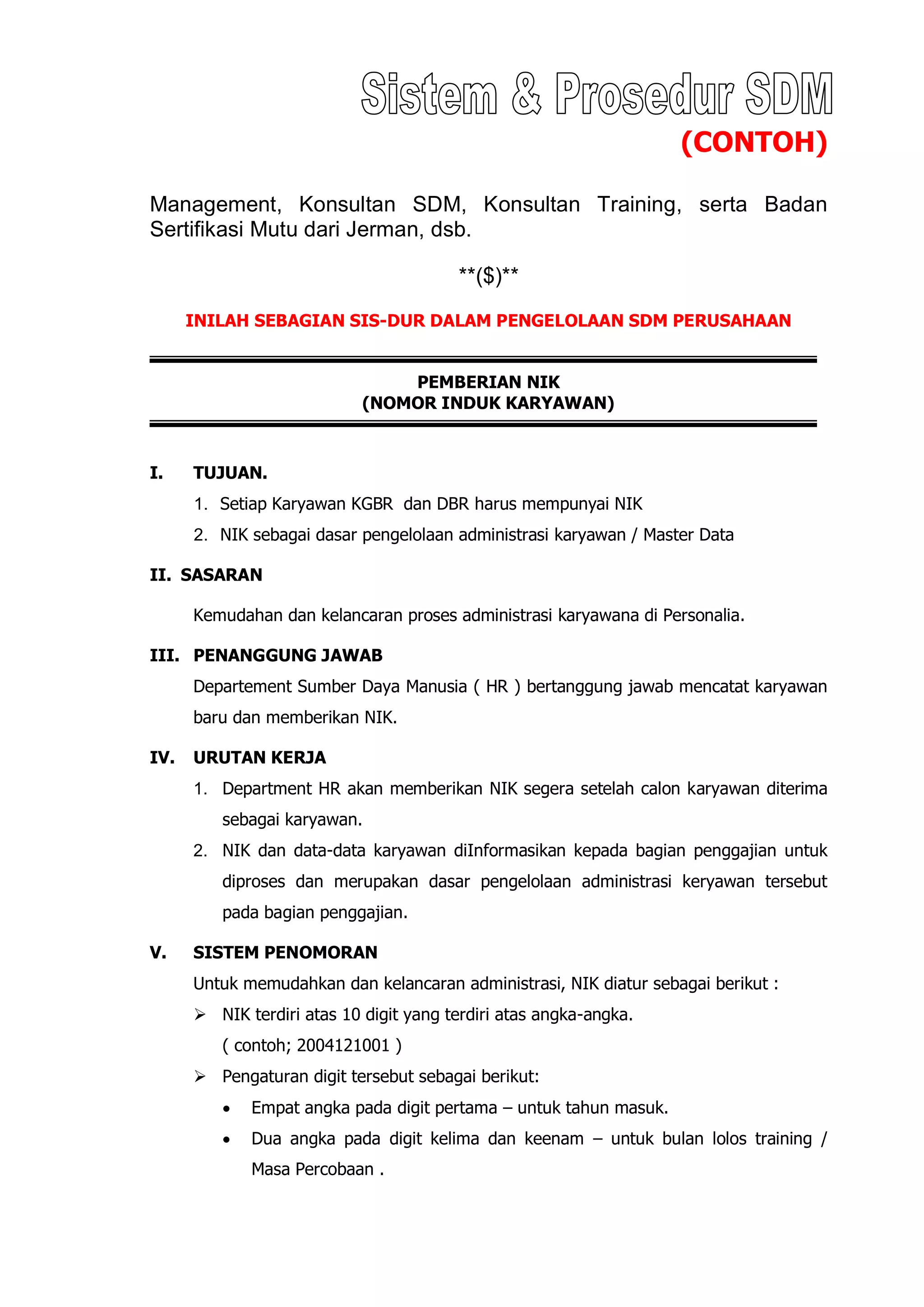 CONTOH SOP SDM Perusahaan (Best Practise) | PDF