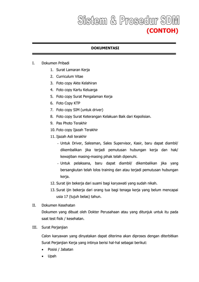 CONTOH SOP SDM Perusahaan (Best Practise) | PDF