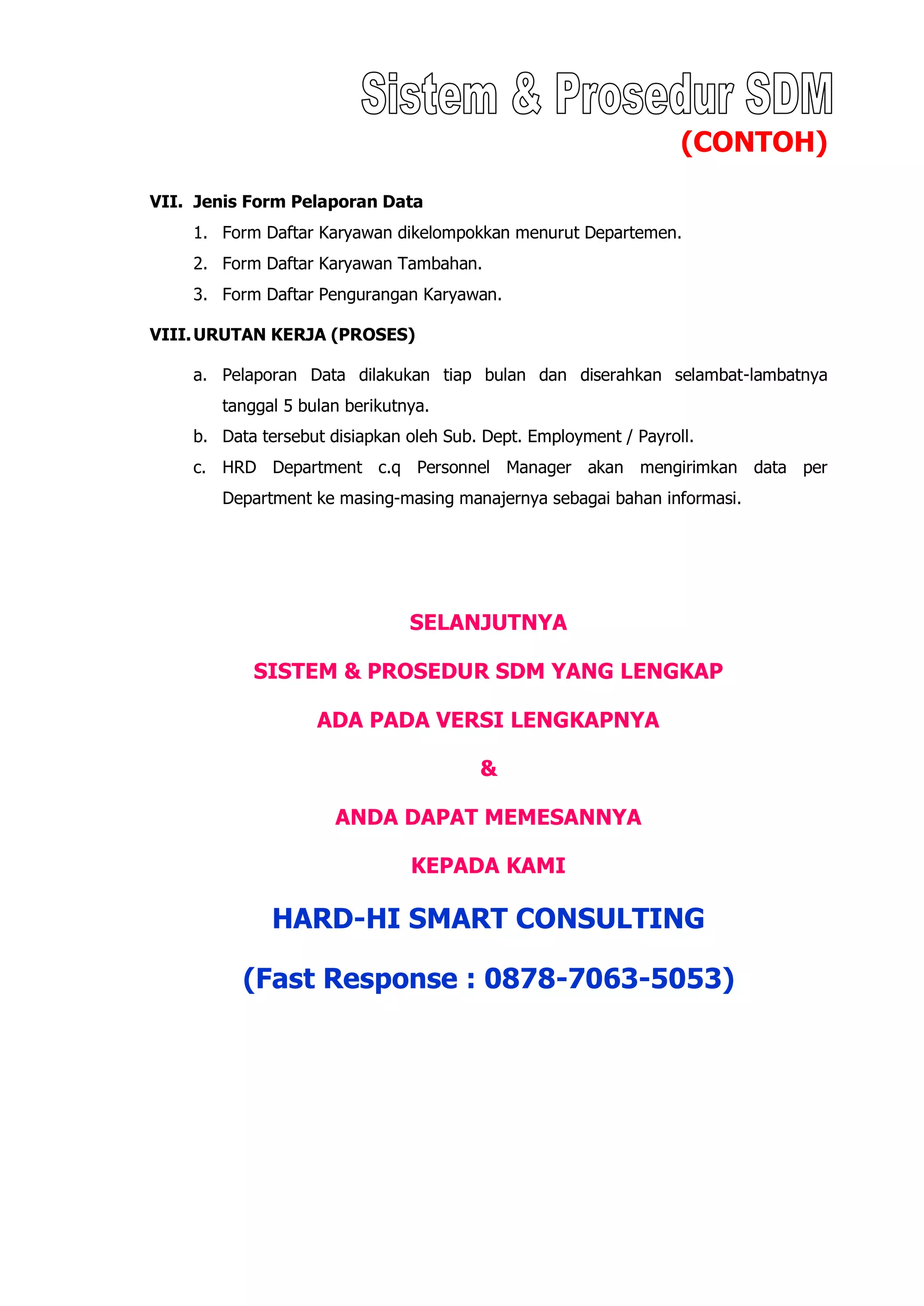Contoh SOP SDM Perusahaan Best Practise | PDF