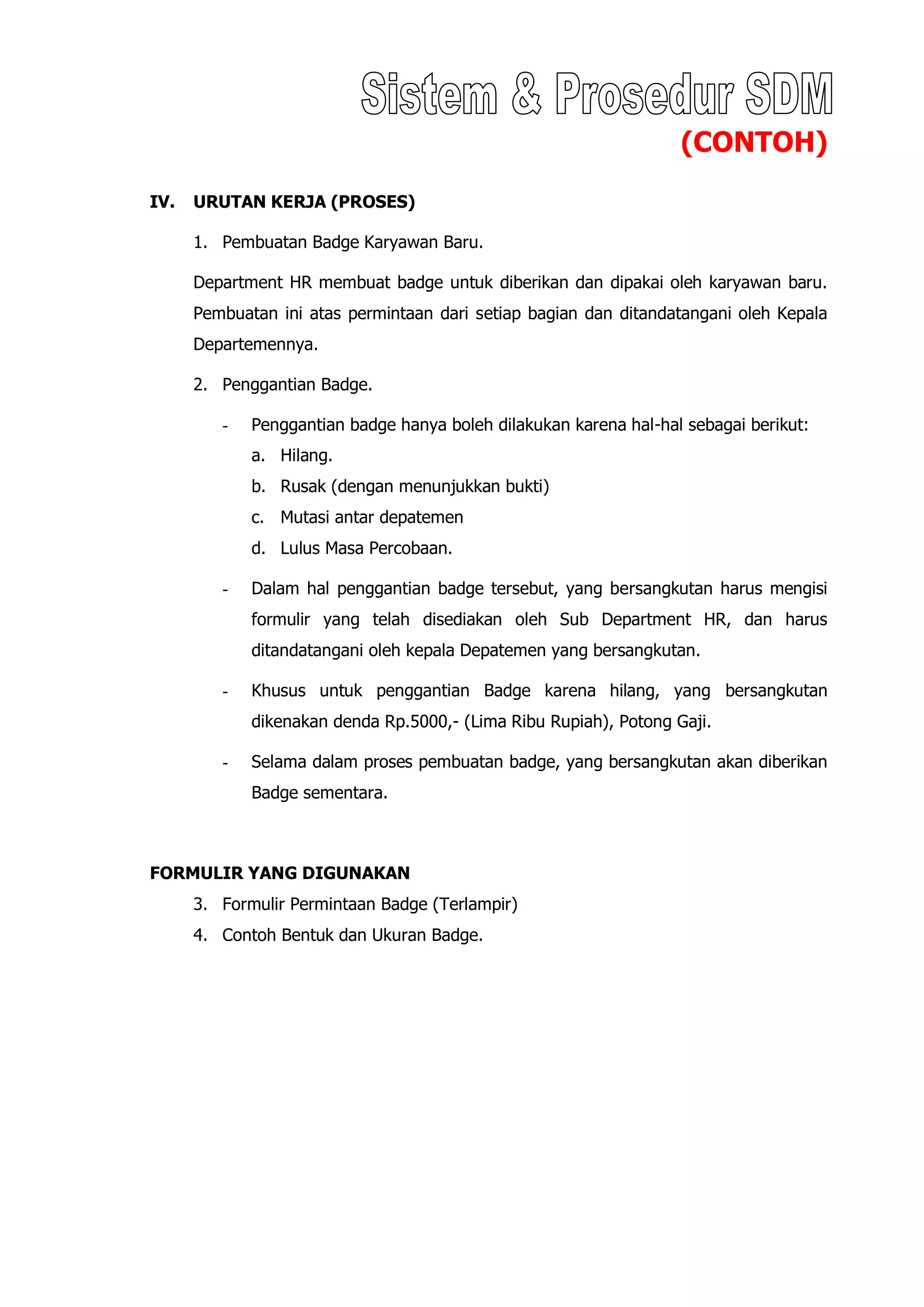Contoh SOP SDM Perusahaan Best Practise | PDF