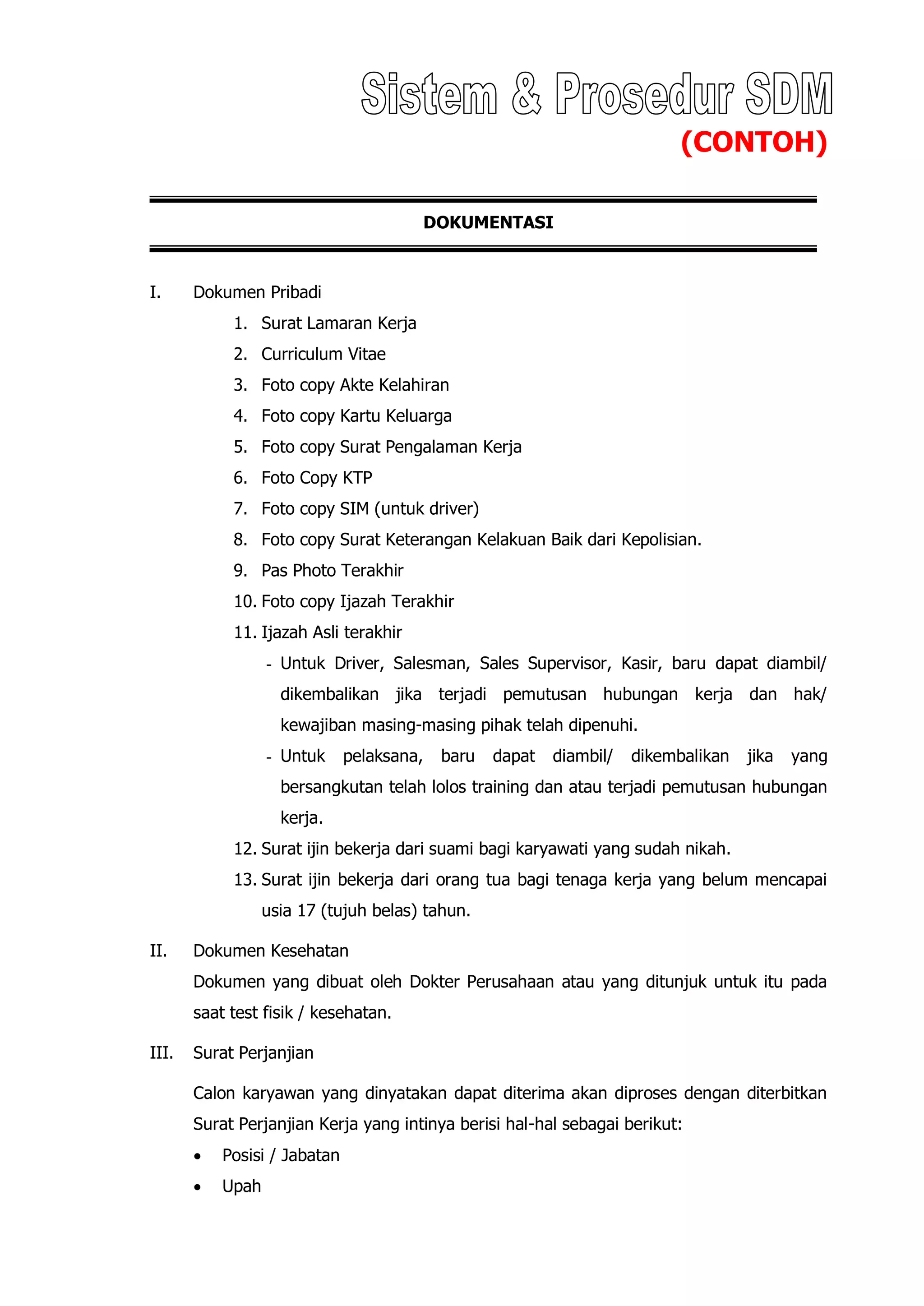 Contoh SOP SDM Perusahaan Best Practise | PDF