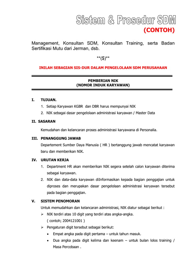 Contoh SOP SDM Perusahaan Best Practise | PDF