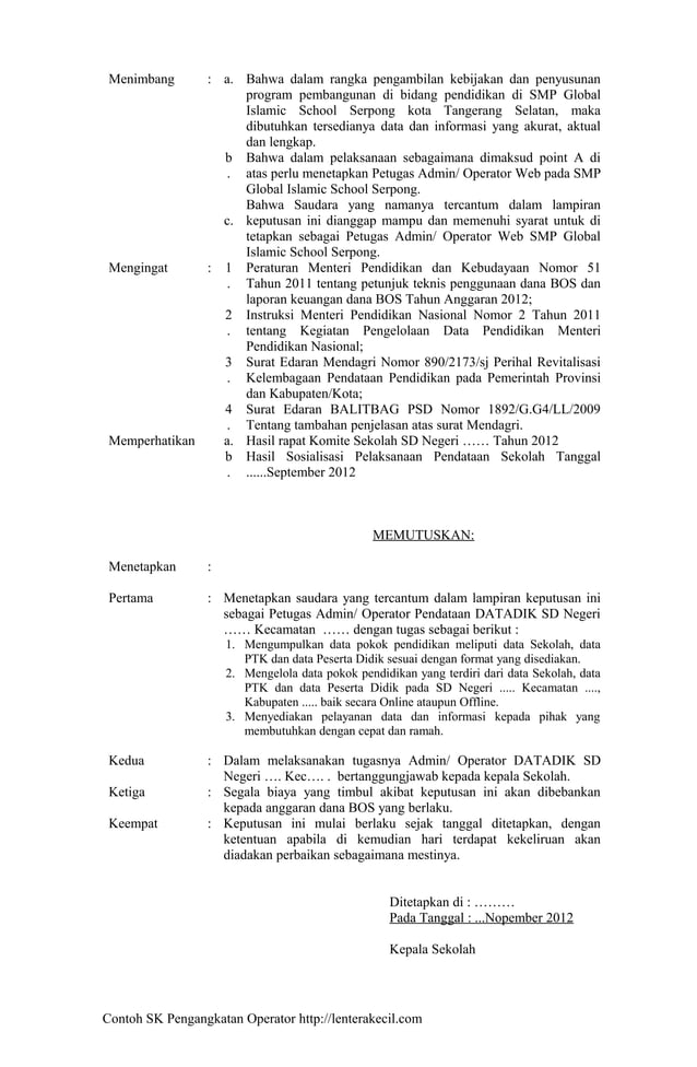 Contoh sk operator | PDF