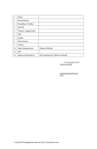 Contoh sk operator | DOC