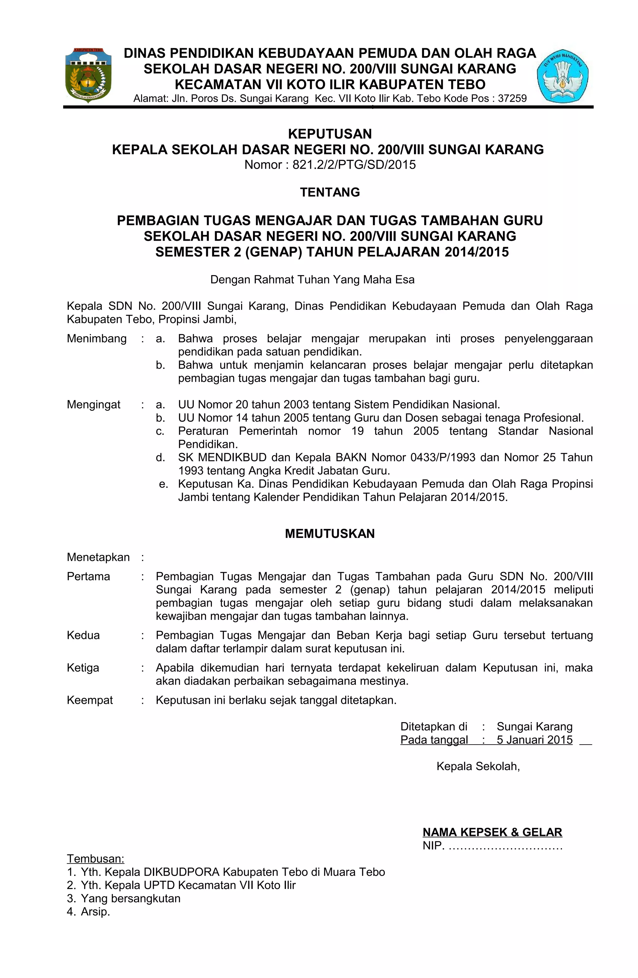 Contoh sk pembagian tugas guru format terbaru 2015 + jumlah siswa per ...