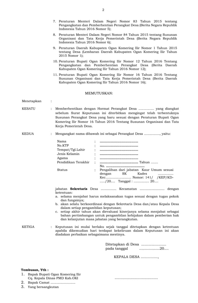 Contoh sk perangkat desa | PDF