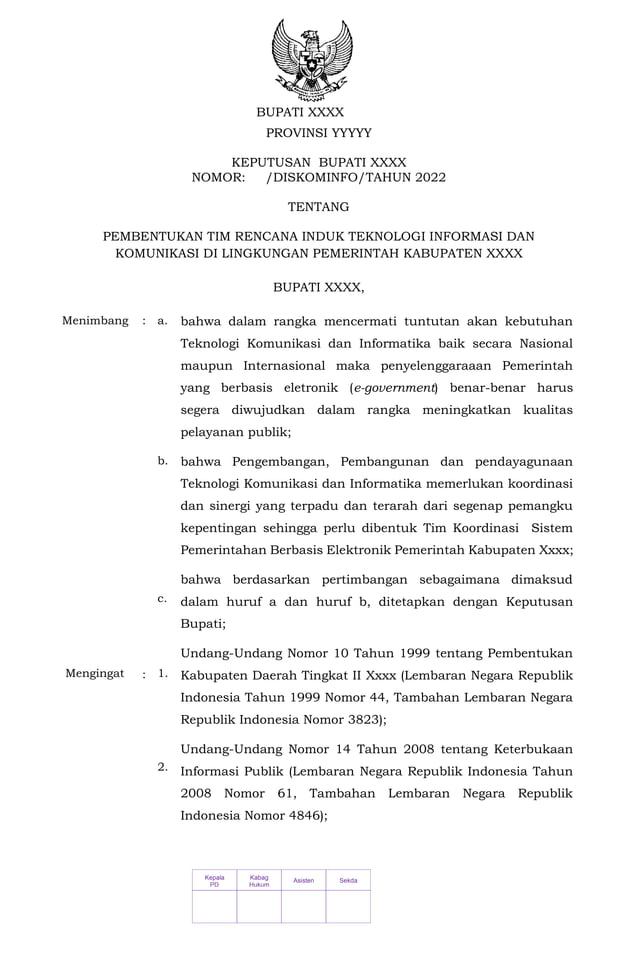 CONTOH SK BUPATI RENCANA INDUK PEMERINTAH | PDF