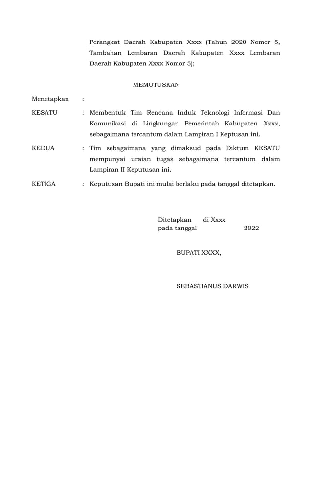 CONTOH SK BUPATI RENCANA INDUK PEMERINTAH | PDF