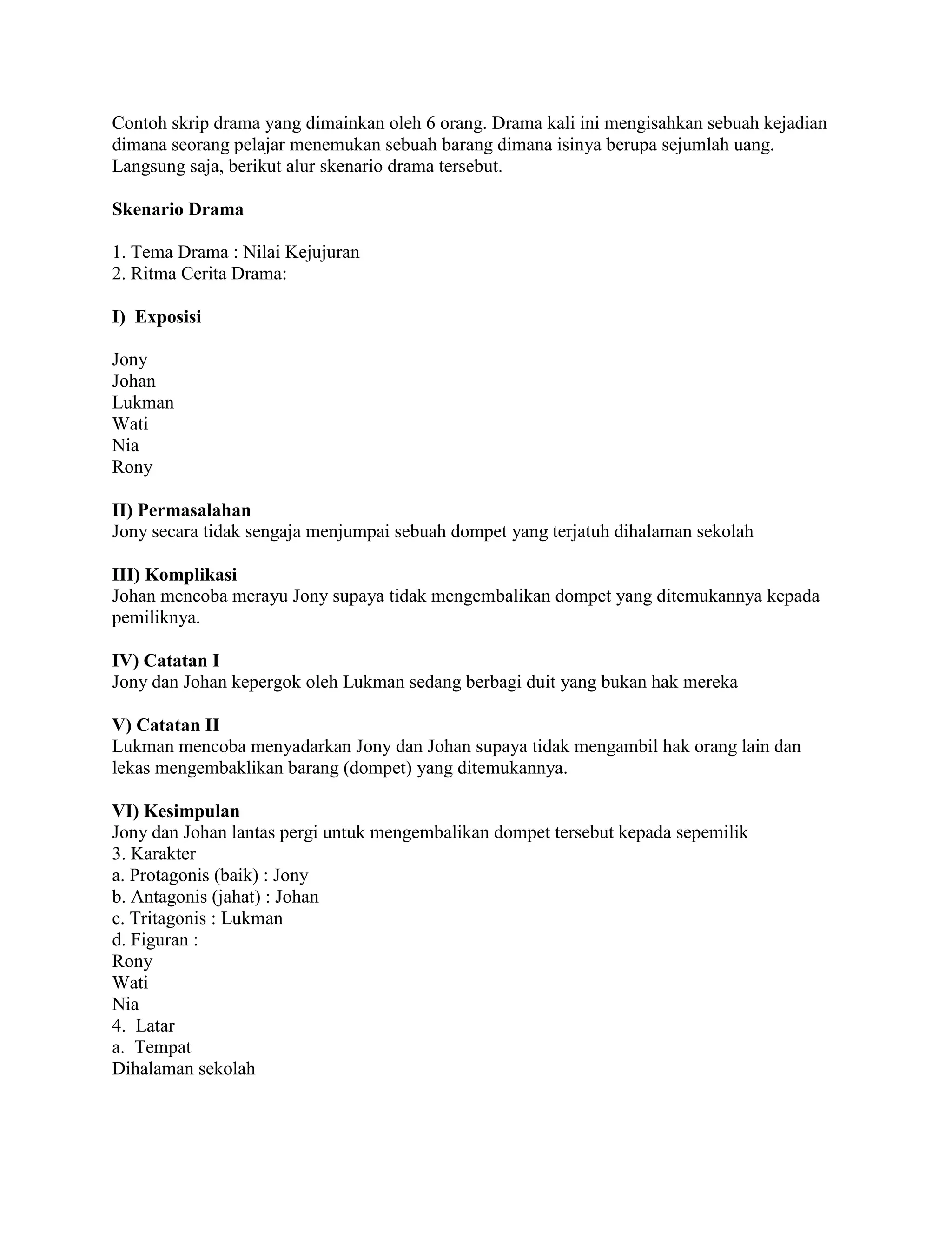 Contoh skrip drama yang dimainkan oleh 6 oran1 | DOTX