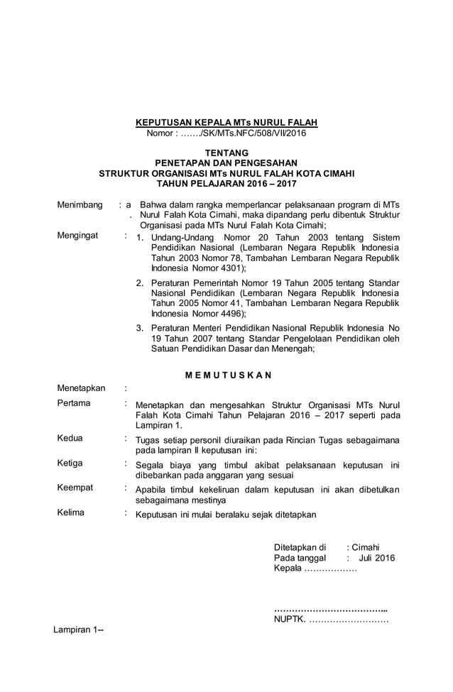 Contoh sk struktur sekolah | DOCX