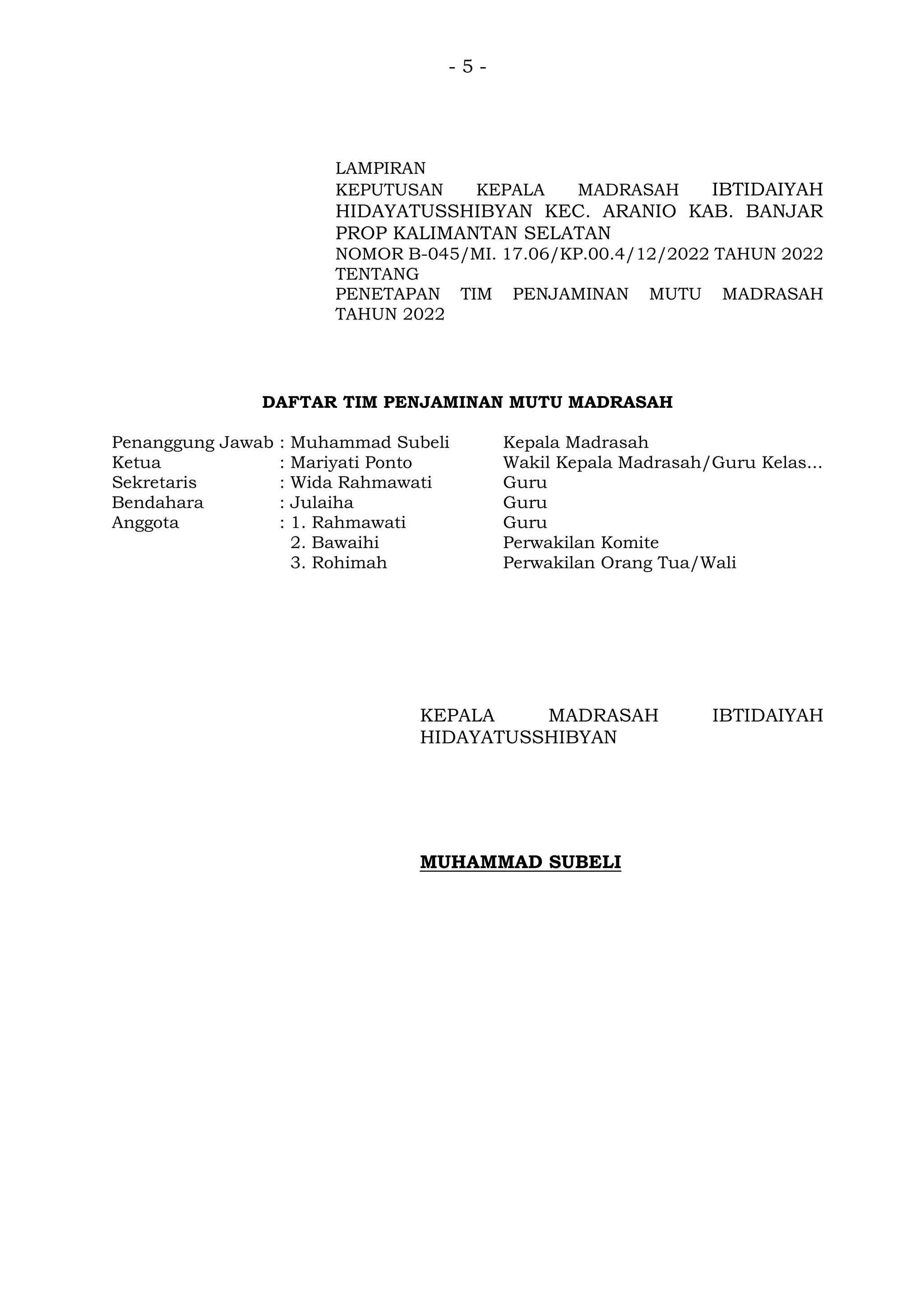 Contoh SK Tim Penjamin Mutu Madrasah.docx