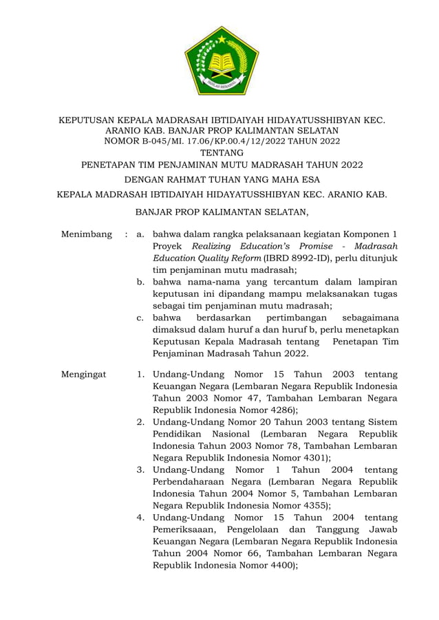 Contoh SK Tim Penjamin Mutu Madrasah.docx