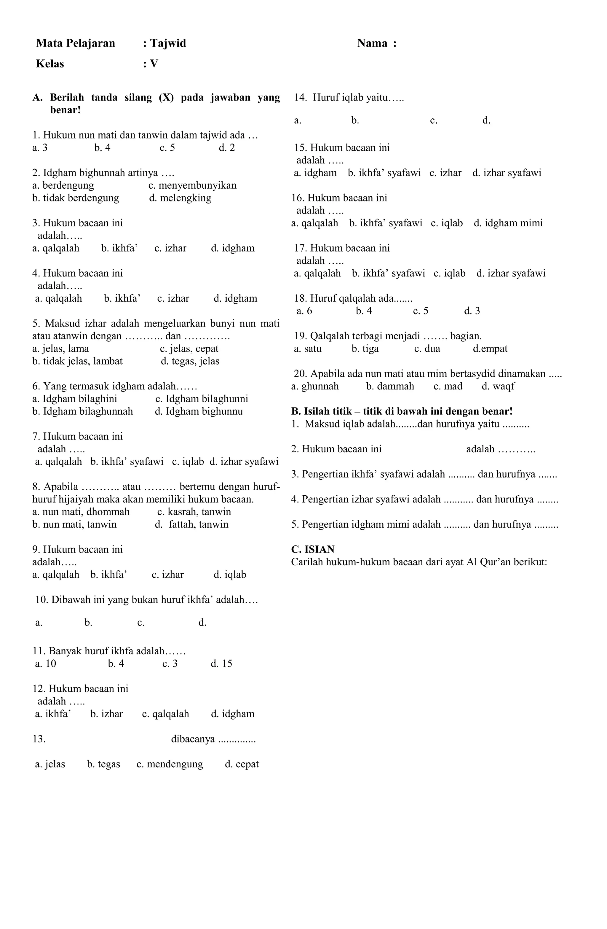 Contoh soal soal ujian | DOC
