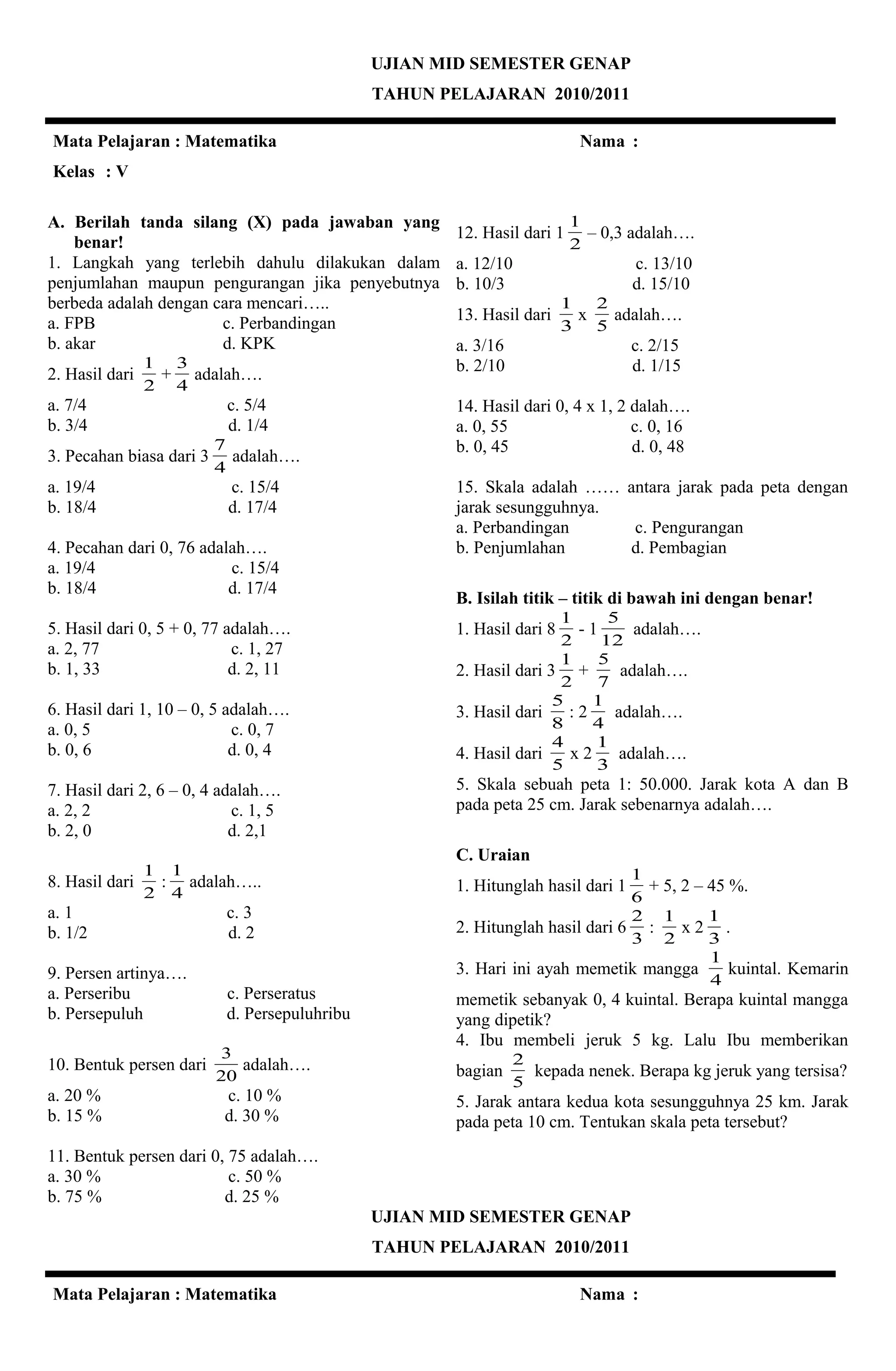 Contoh soal soal ujian | DOC