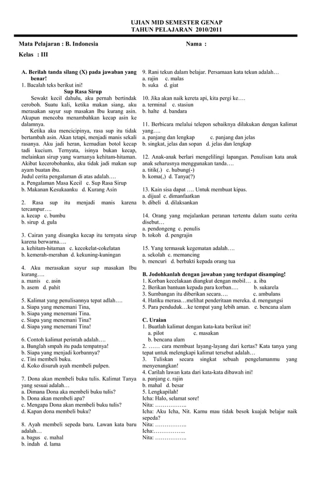 Contoh soal soal ujian | DOC