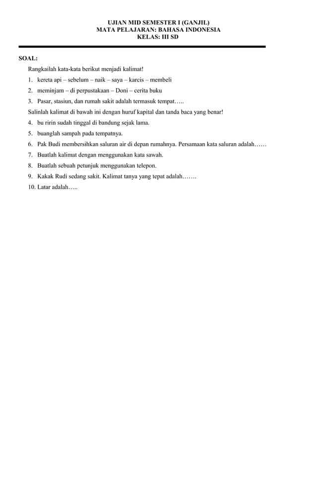 Contoh soal soal ujian | DOC