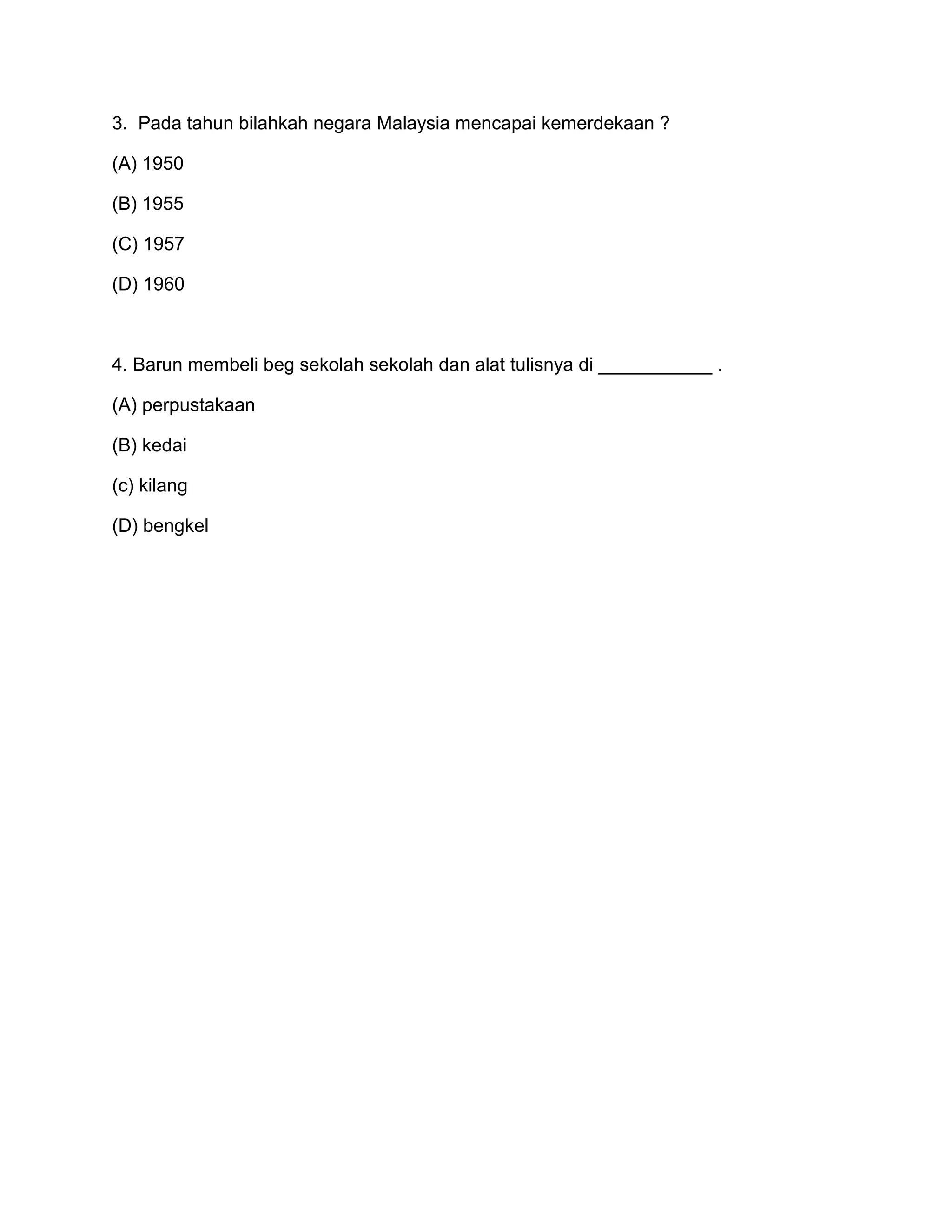 Contoh soalan aras pengetahuan & kefahaman | DOCX