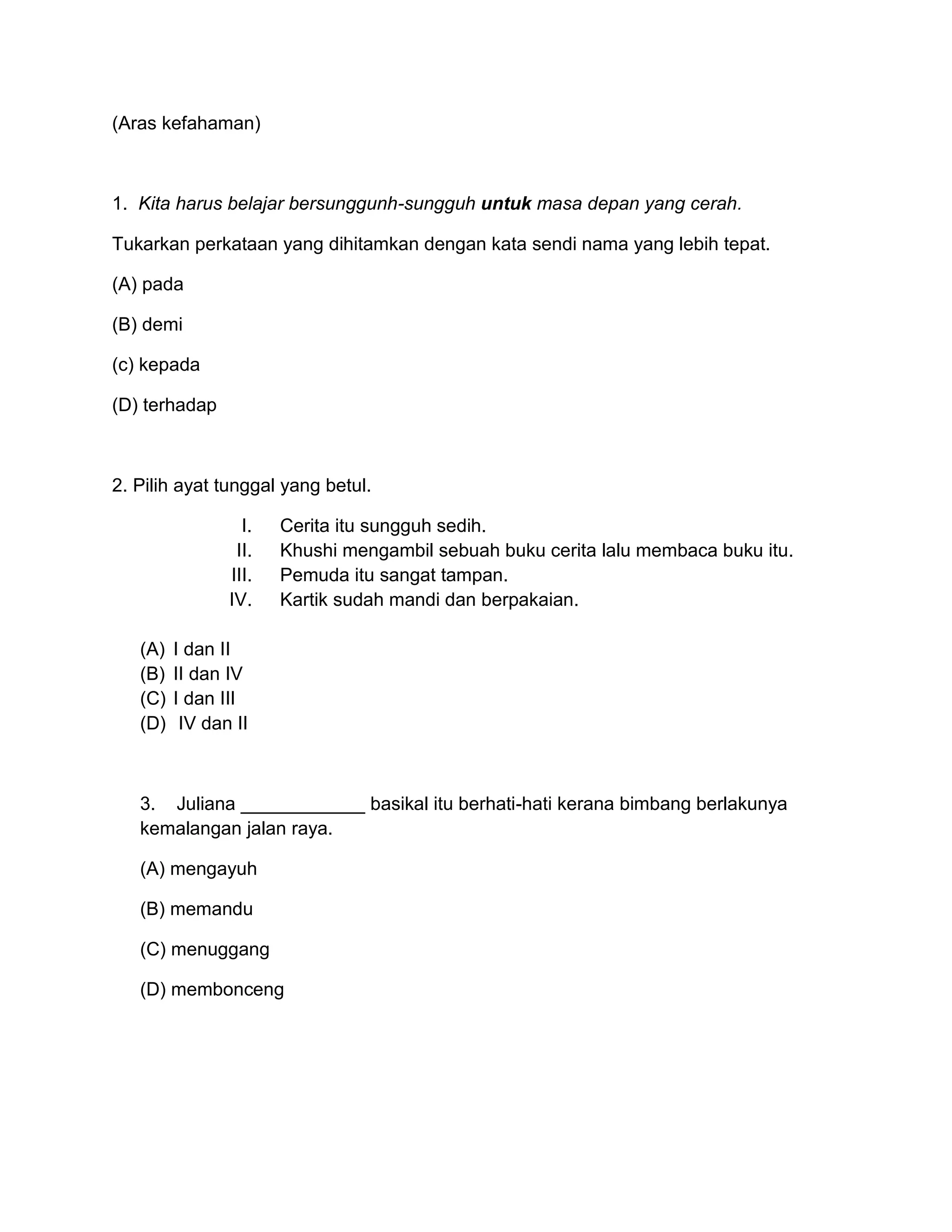 Contoh soalan aras pengetahuan & kefahaman | DOCX