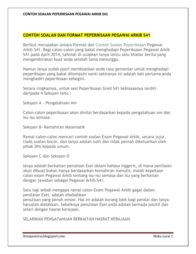 Contoh soalan dan format peperiksaan pegawai arkib s41 | PDF