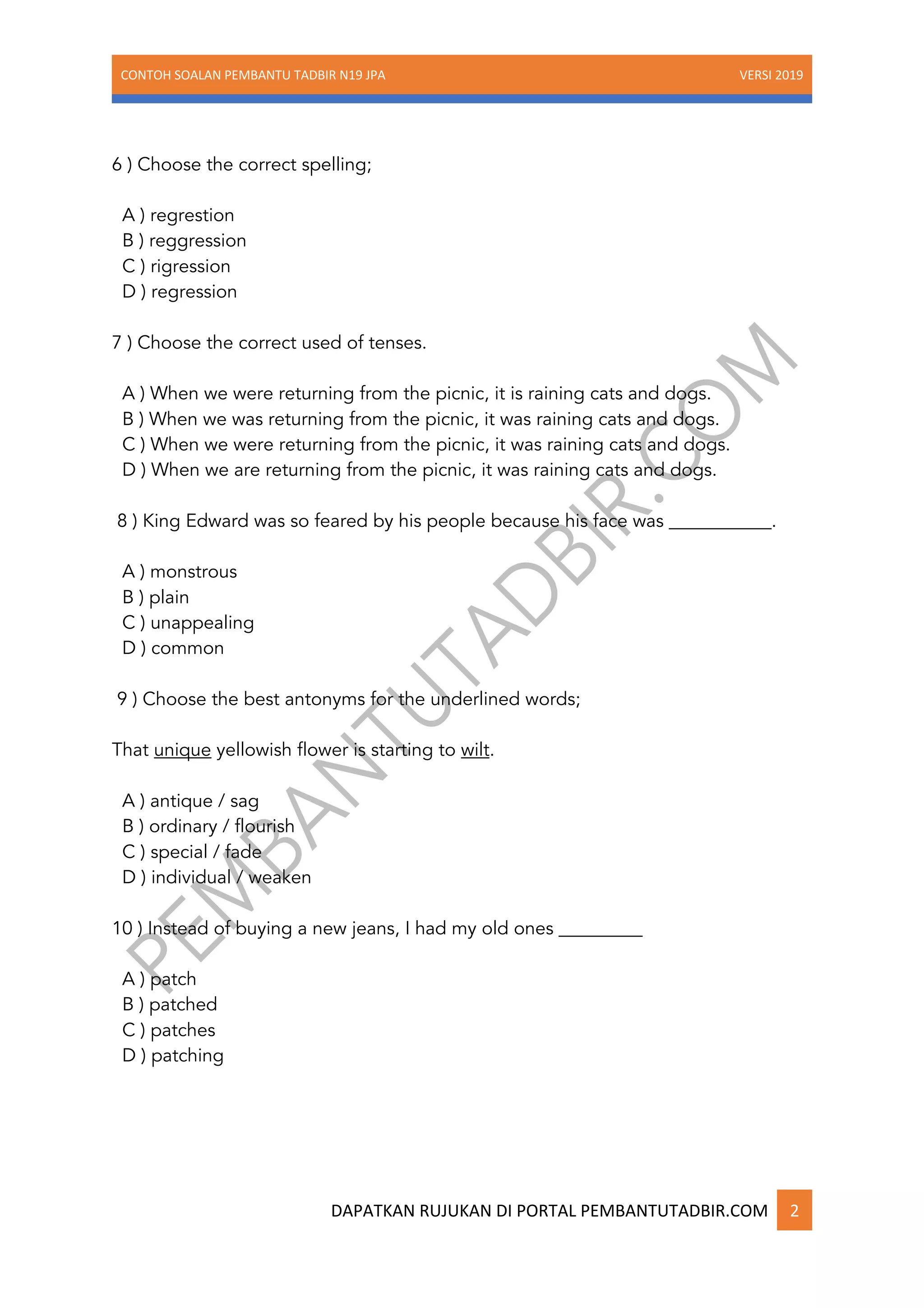 Soalan Kefahaman Bahasa Inggeris Pembantu Tadbir N19/W19 | PDF