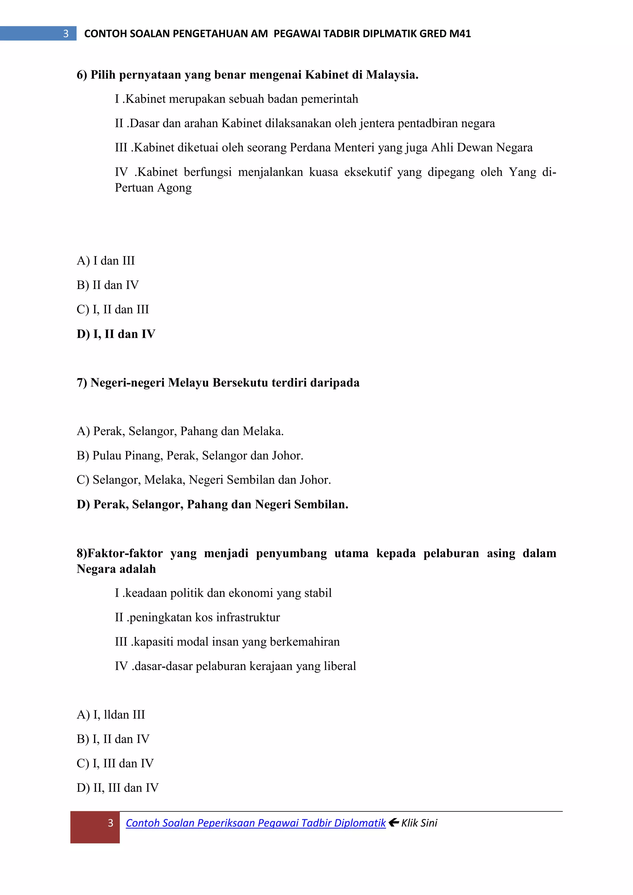 CONTOH SOALAN PTD/PEGAWAI TADBIR DIPLOMATIK | PDF