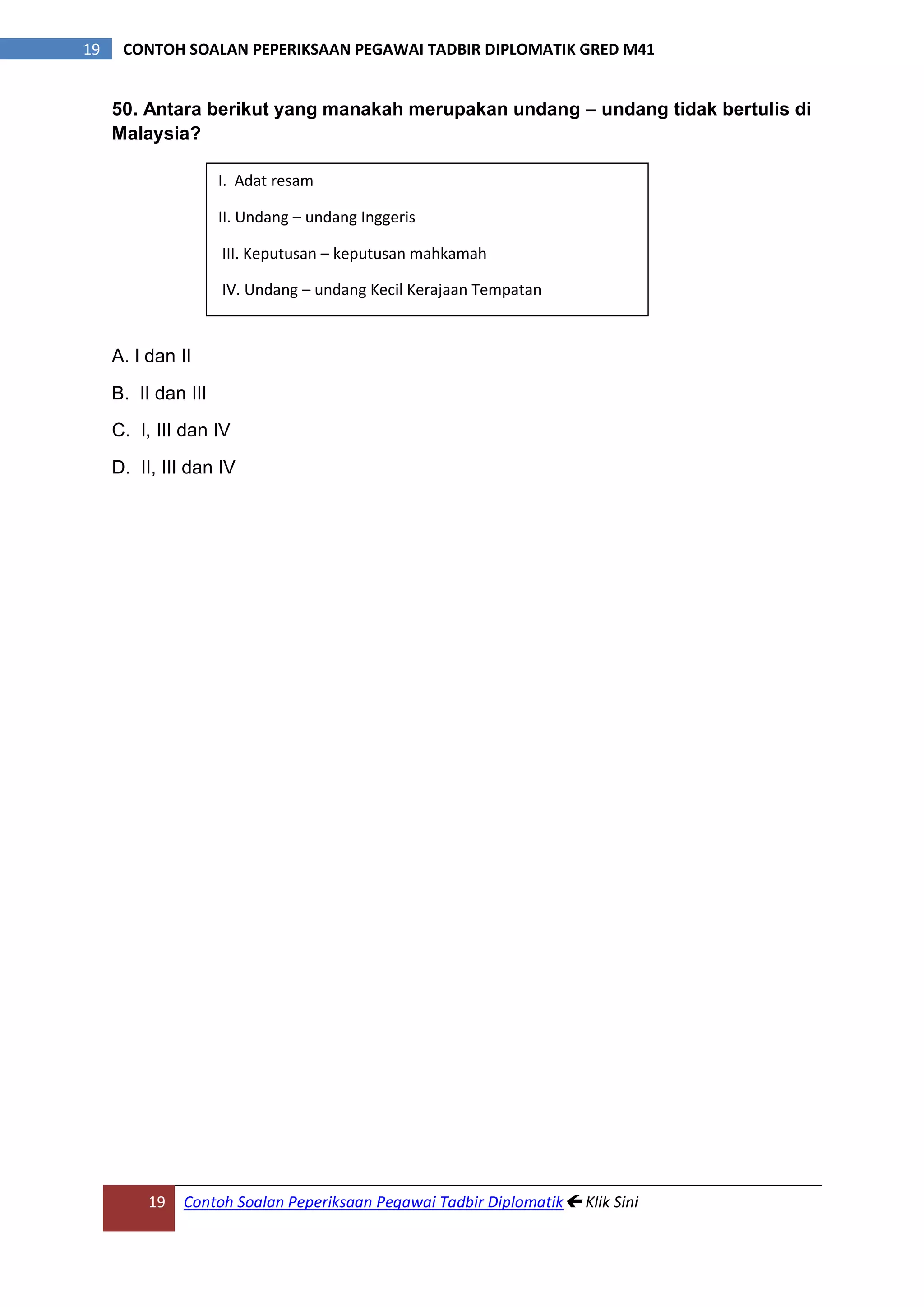 Contoh Soalan PTD Seksyen Pengetahuan AM 2018/2019 | PDF