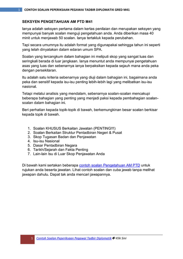 Contoh Soalan PTD Seksyen Pengetahuan AM 2018/2019 | PDF